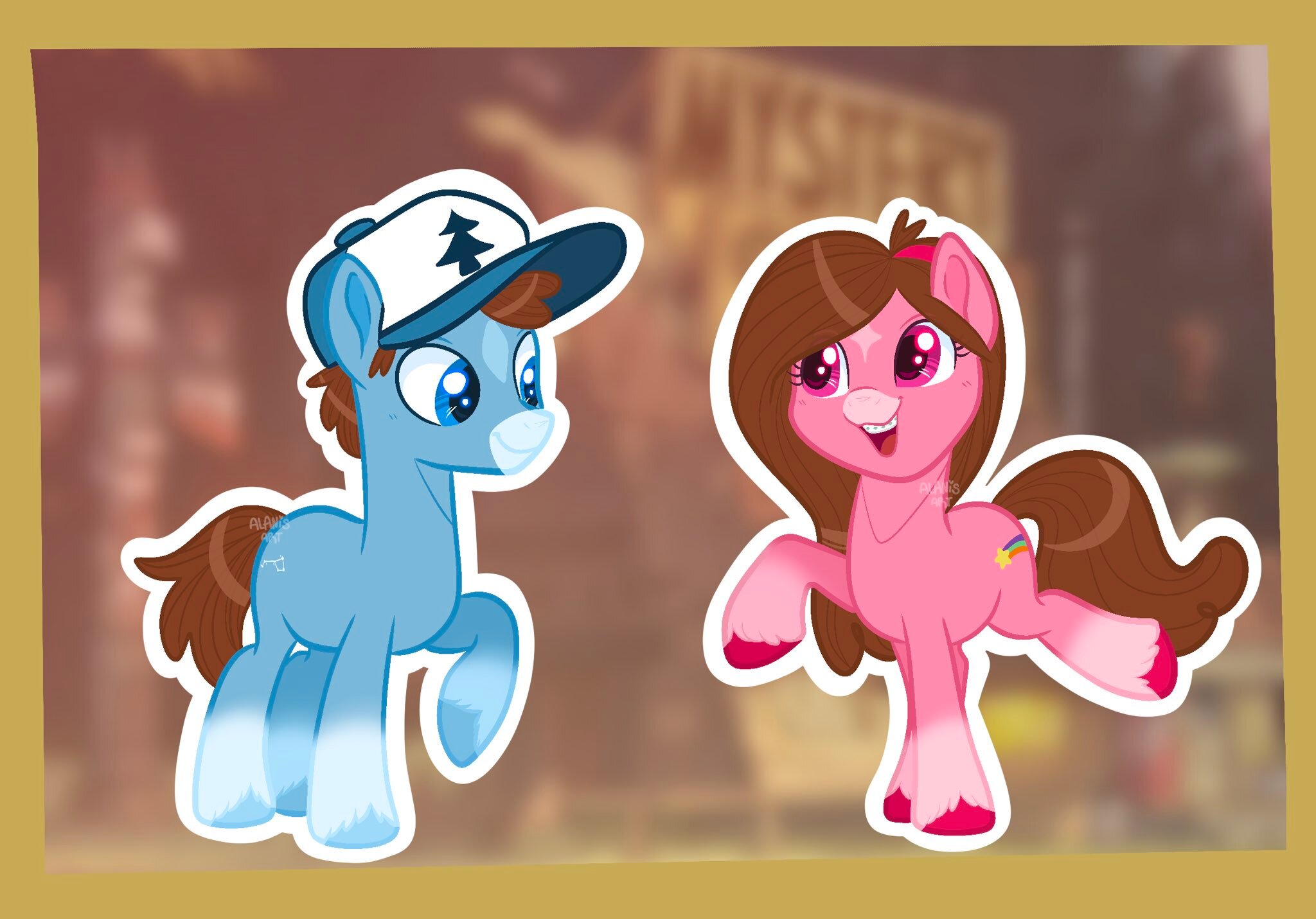 #3093645 - safe, artist:art_alanis, earth pony, pony, dipper pines, duo ...