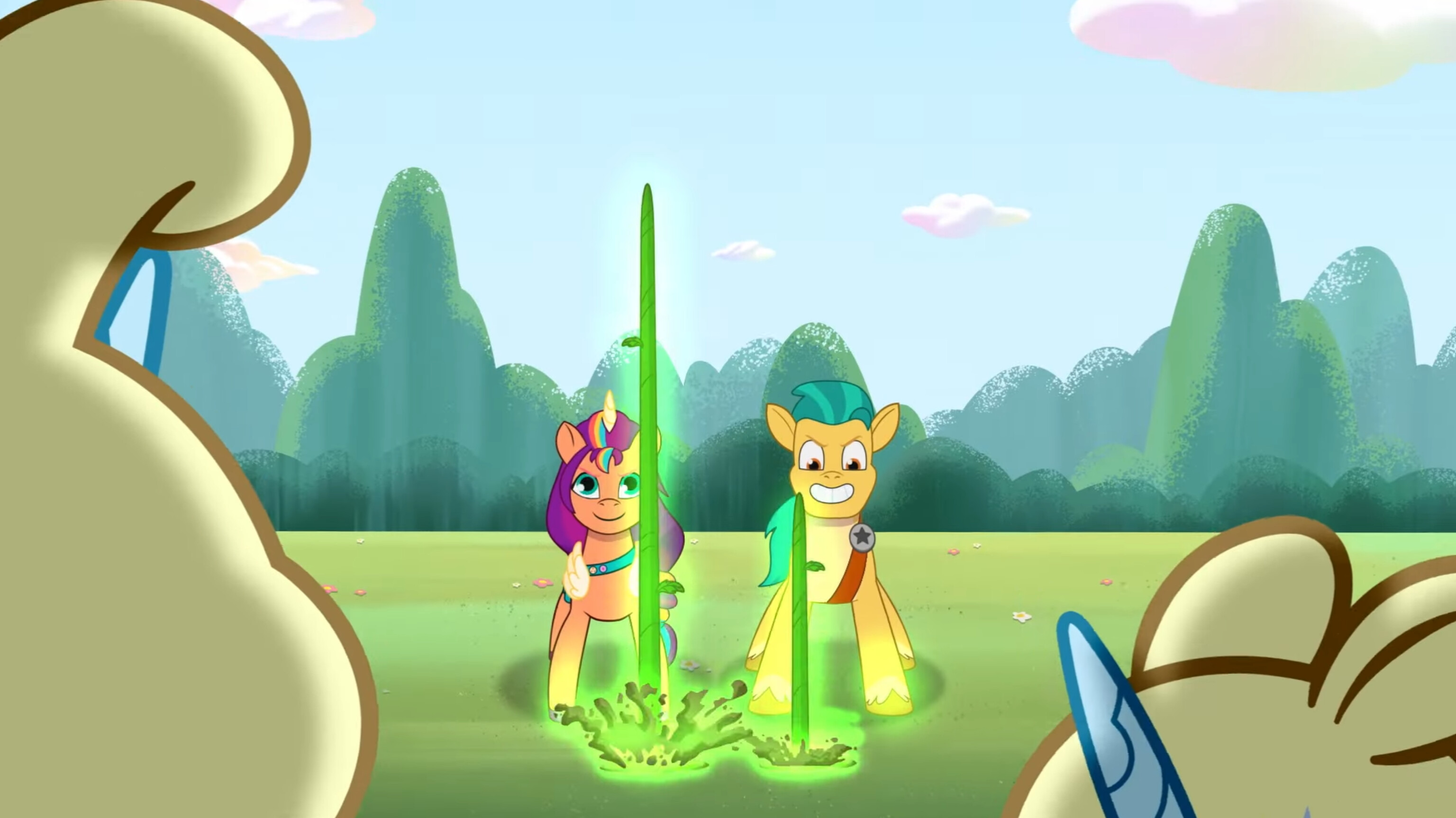 #3100097 - safe, screencap, hitch trailblazer, sunny starscout, alicorn ...