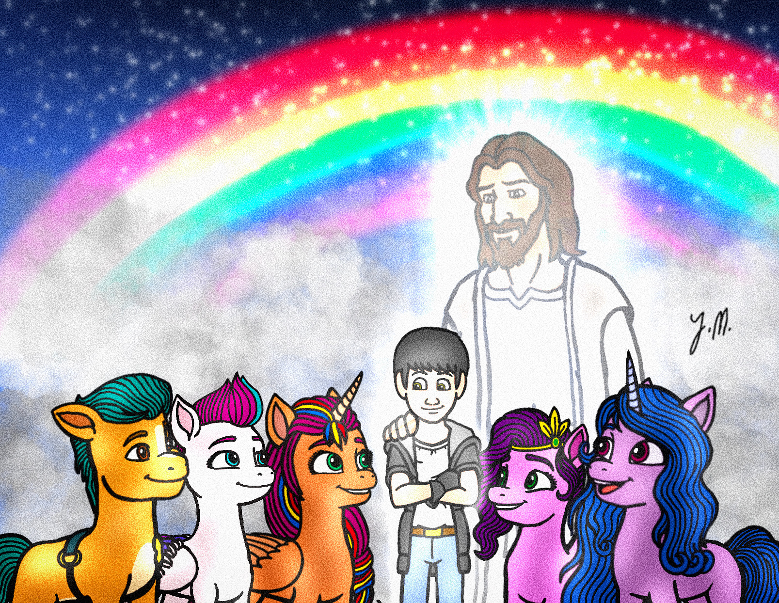 #3125348 - safe, artist:j-mantheangel, hitch trailblazer, izzy moonbow ...