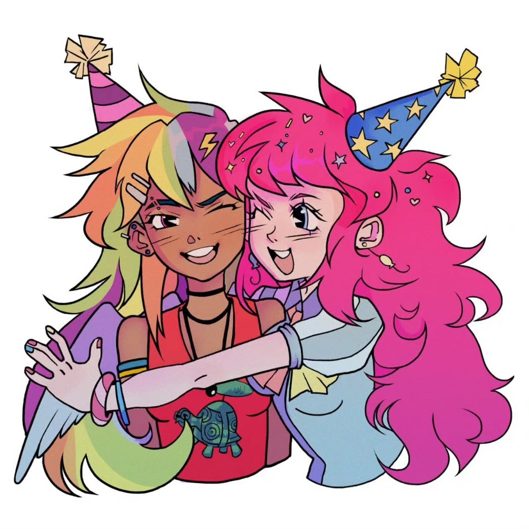 #3125448 - safe, artist:malinoviy099, pinkie pie, rainbow dash, human ...