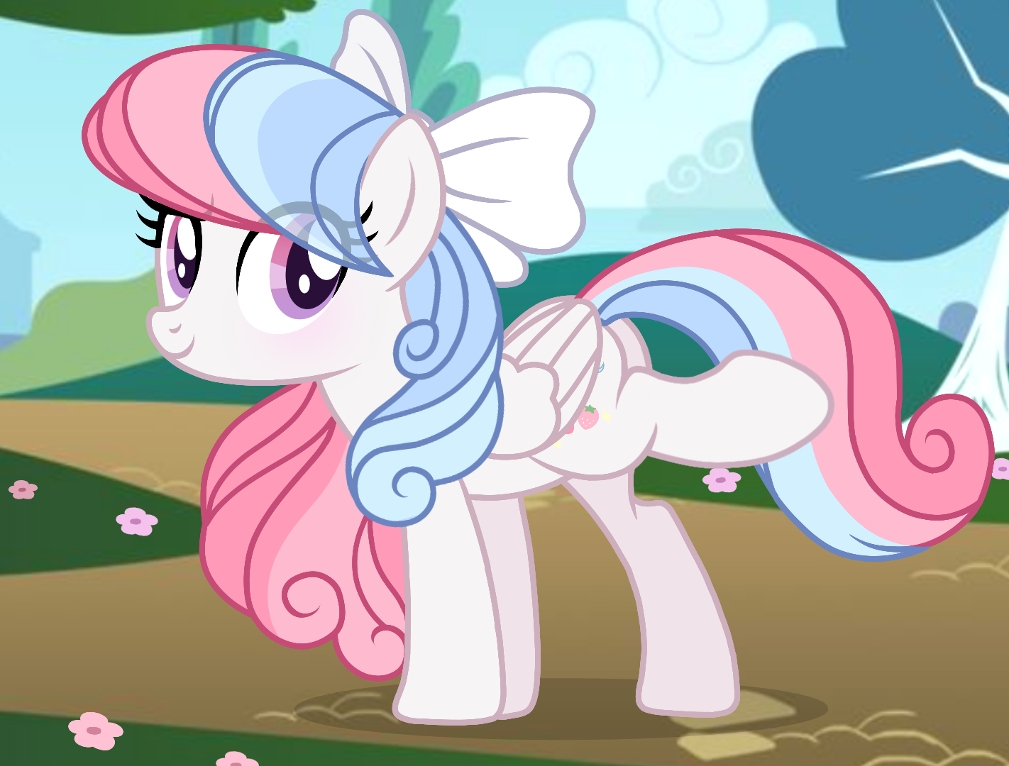 #3127564 - safe, artist:cstrawberrymilk, oc, oc:strawberry dream, pegasus, pony, g4, bow, female ...