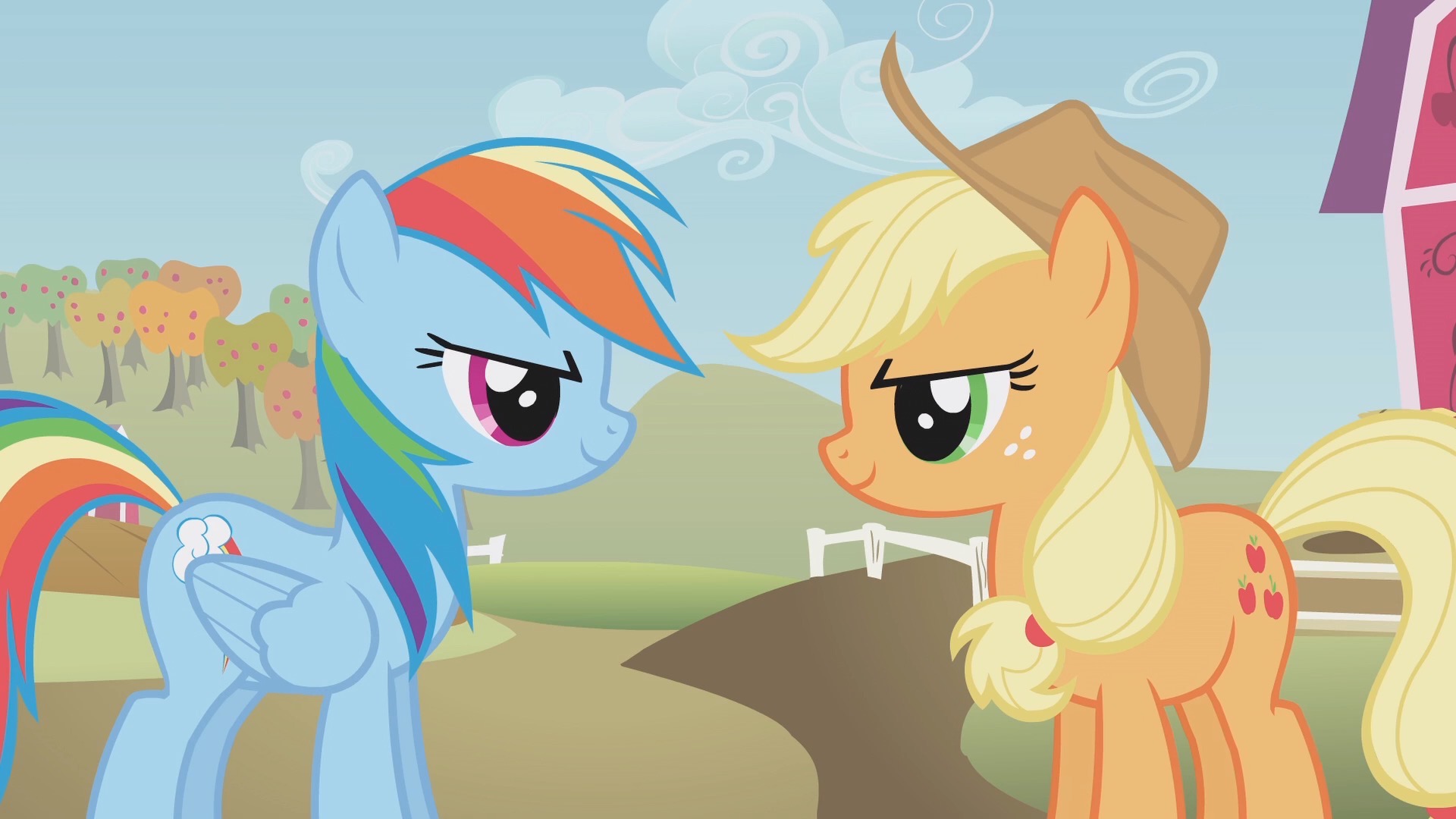 #3121654 - safe, screencap, applejack, rainbow dash, earth pony ...