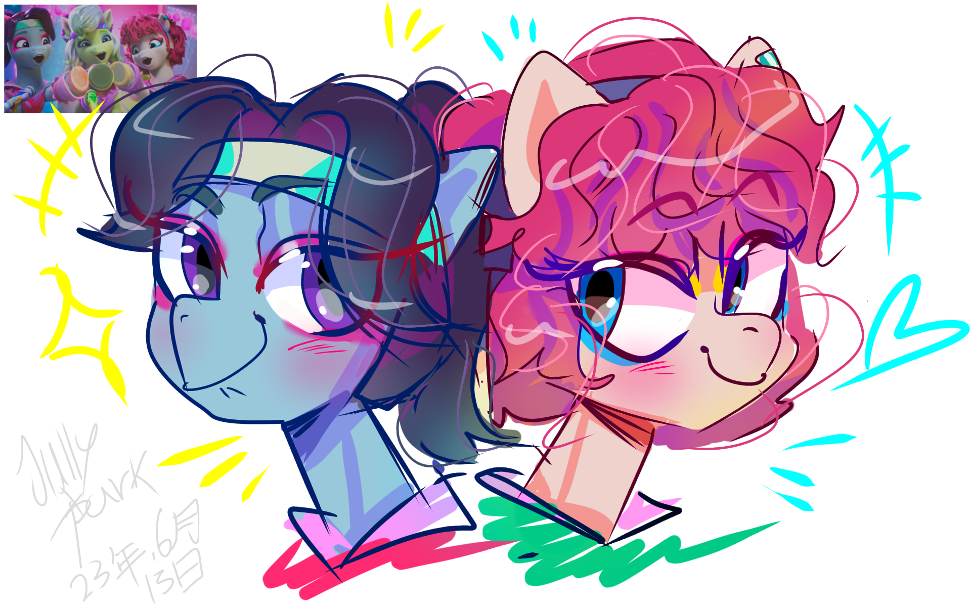 #3144117 - safe, artist:jully-park, screencap, blue belle (g5), minty ...