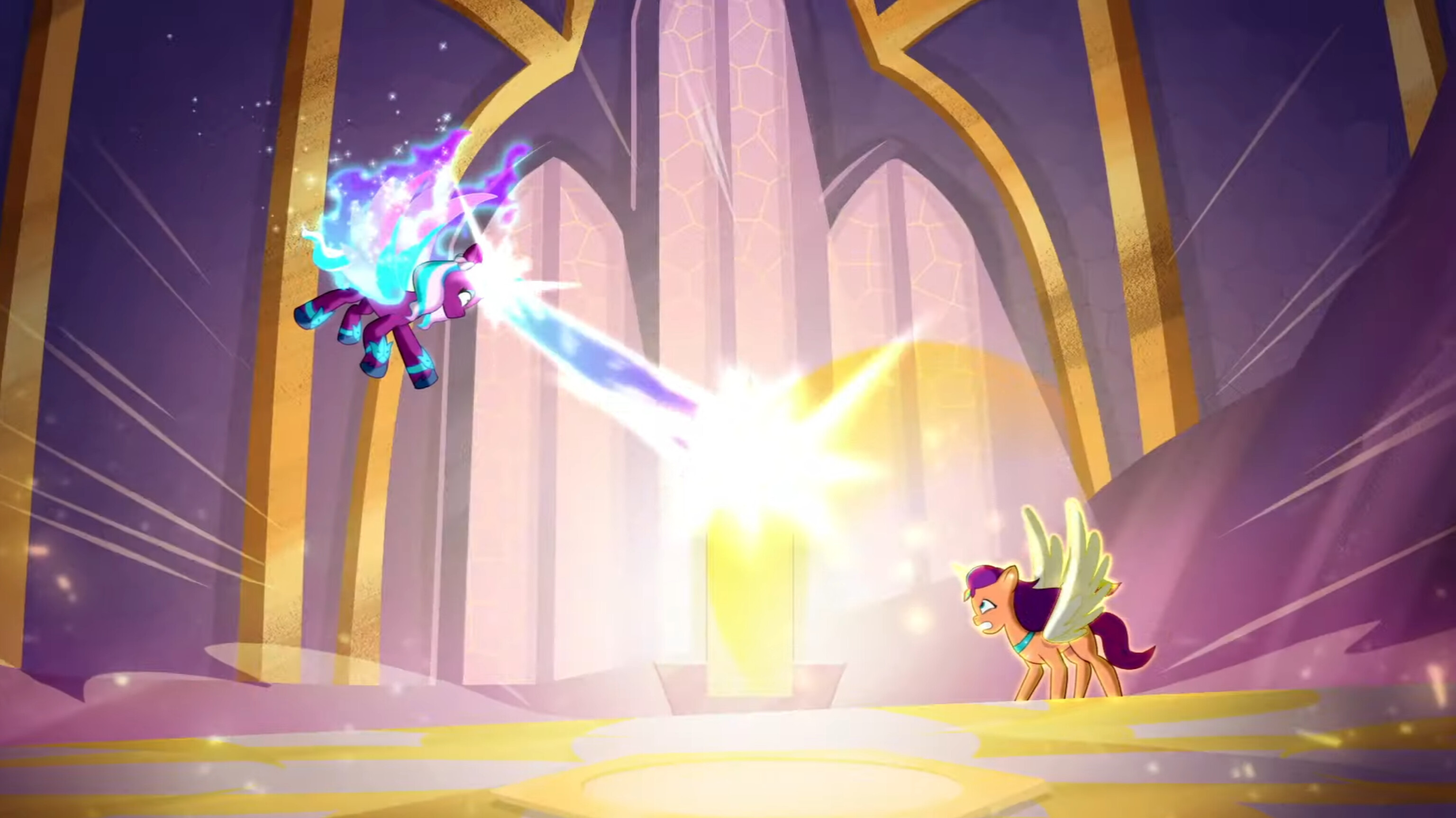 #3145743 - safe, screencap, opaline arcana, sunny starscout, alicorn, pony, g5, i've seen fire ...