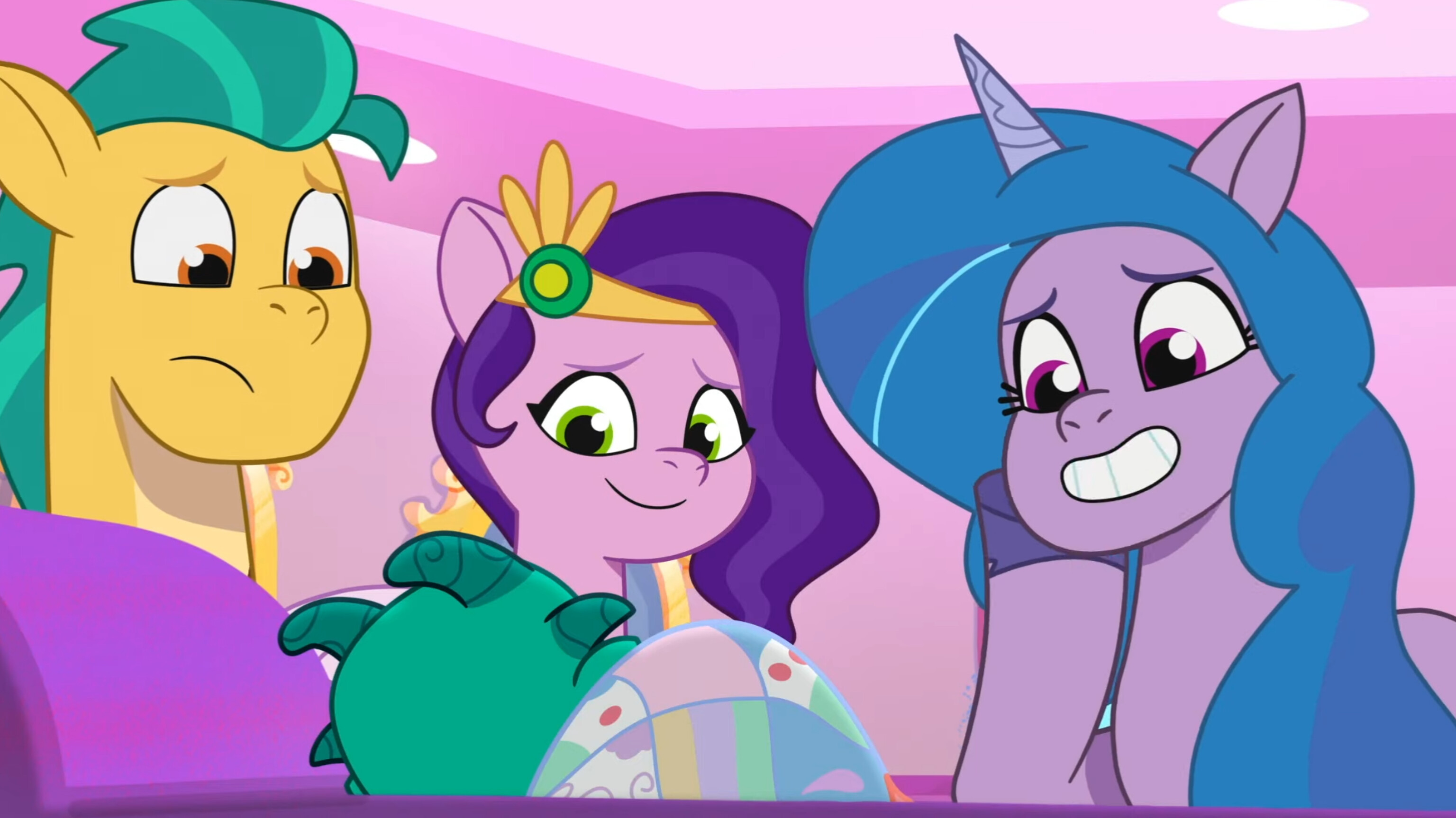 #3145772 - safe, screencap, hitch trailblazer, izzy moonbow, pipp petals, sparky sparkeroni ...