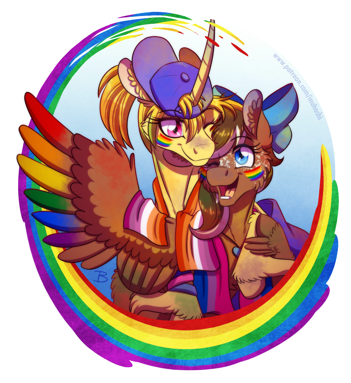 #3154837 - safe, artist:inuhoshi-to-darkpen, oc, oc only, pegasus, pony, unicorn, female ...