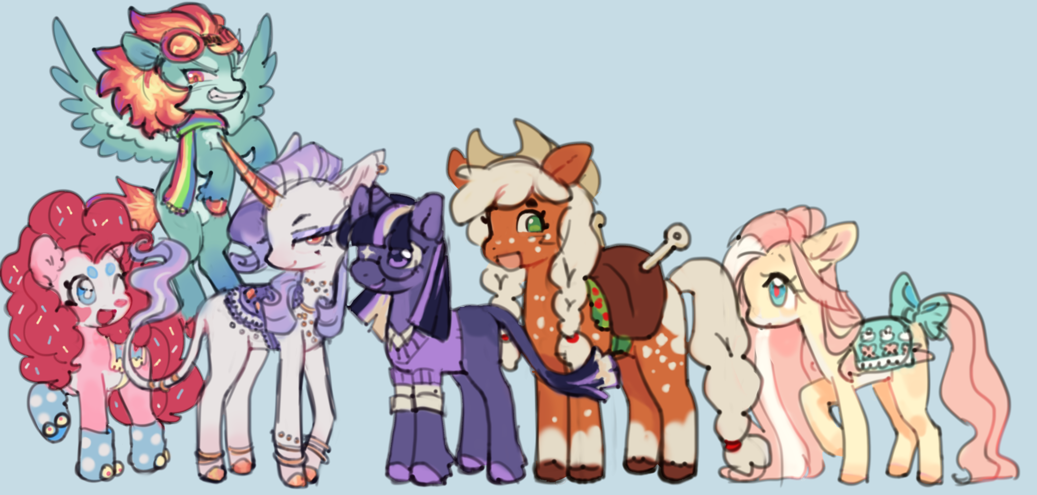 #3169090 - safe, artist:squilko, applejack, fluttershy, pinkie pie ...