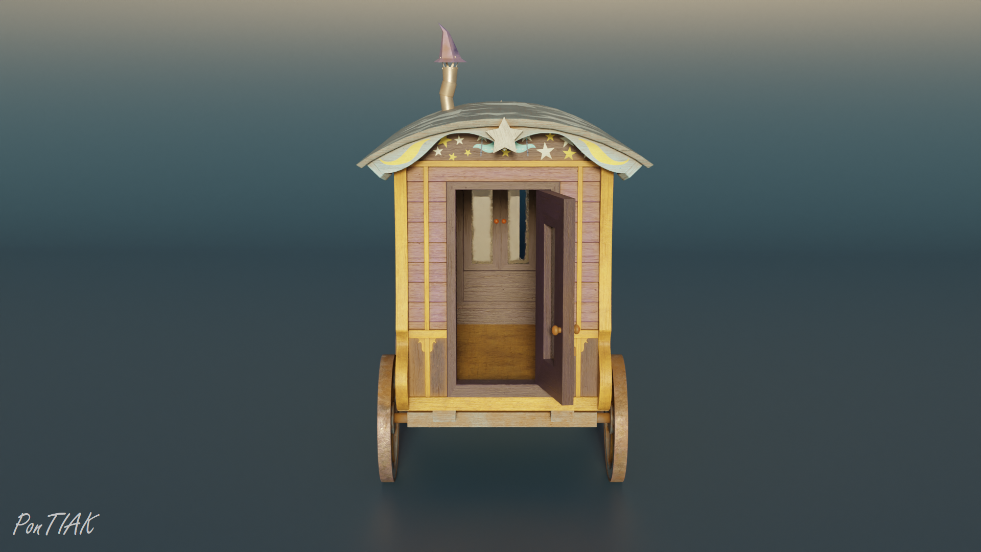 #3170736 - safe, artist:pontiak, 3d, blender, trixie's wagon, wagon - Derpibooru