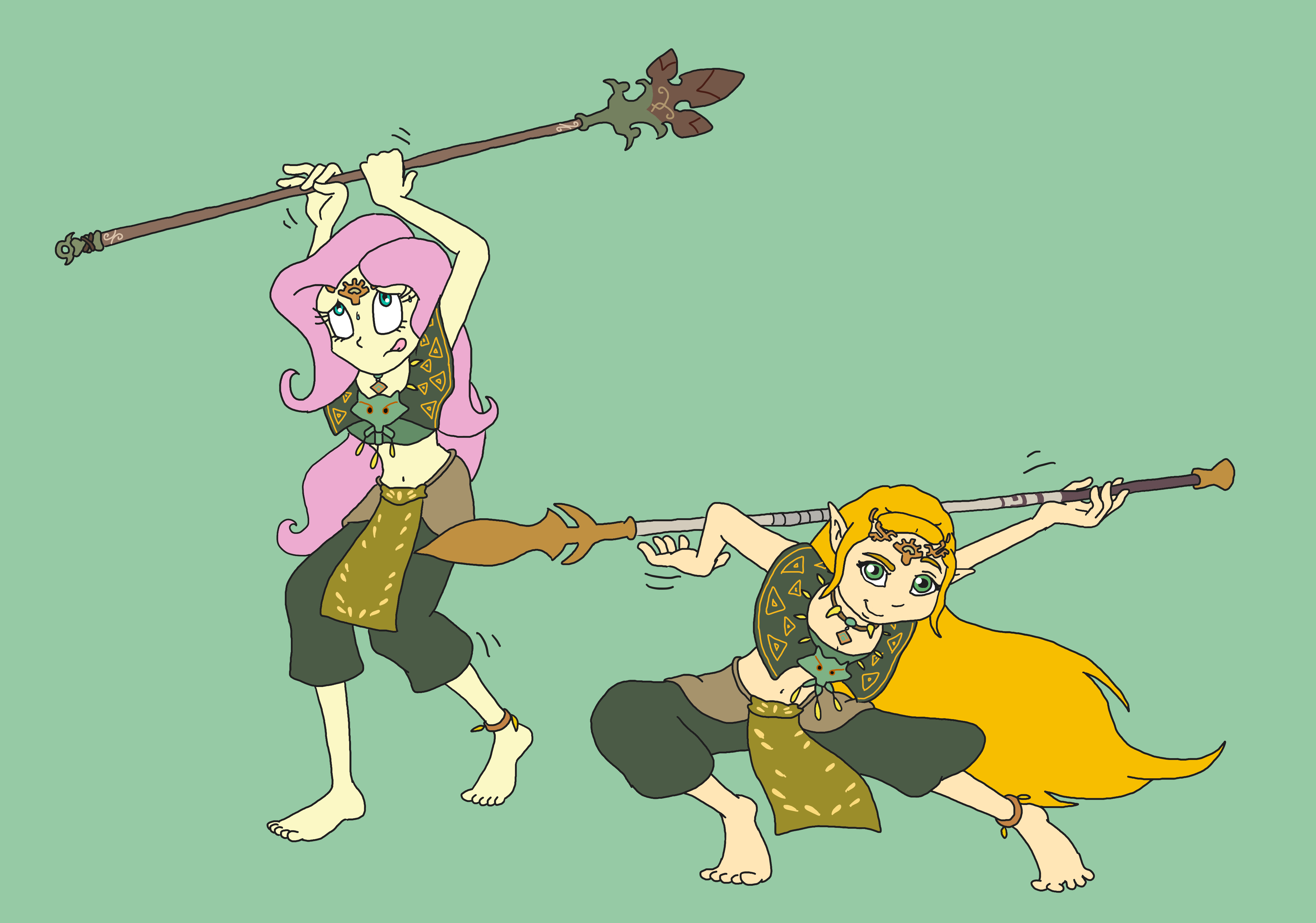 #3170894 - safe, artist:bugssonicx, fluttershy, human, hylian ...