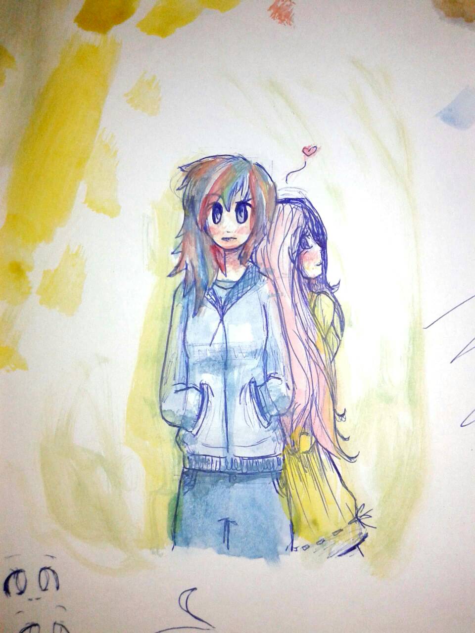 #3157950 - safe, artist:toridesori, fluttershy, rainbow dash, human ...