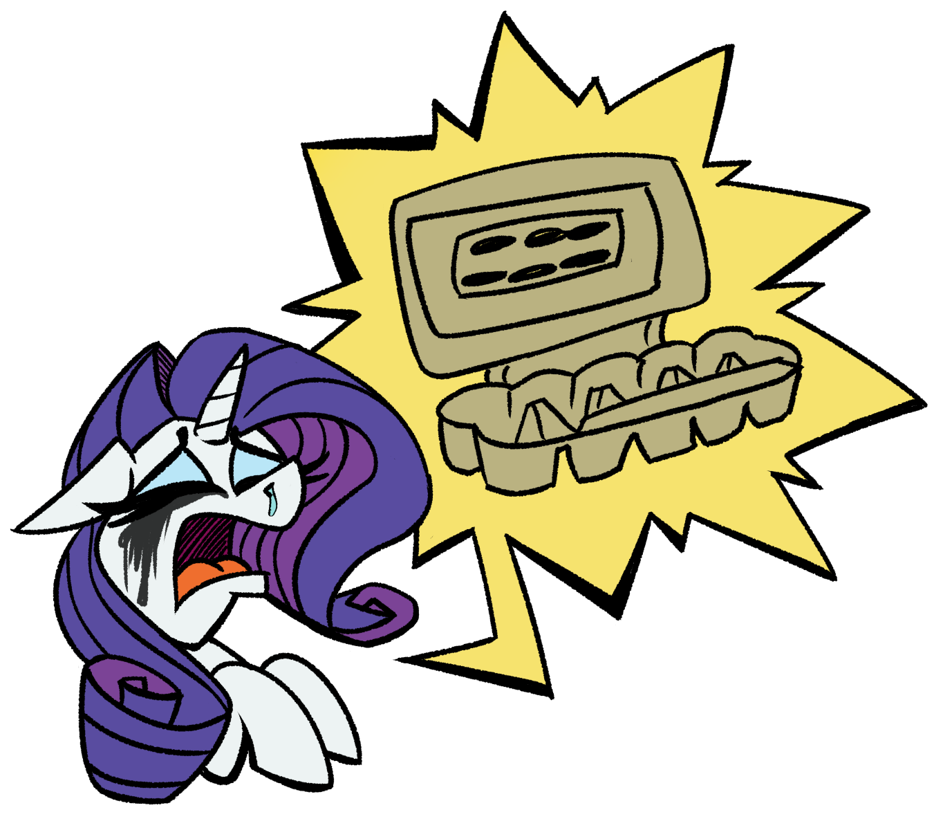 #3158103 - safe, artist:cowsrtasty, rarity, pony, unicorn, g4, crying, drama queen, egg carton ...