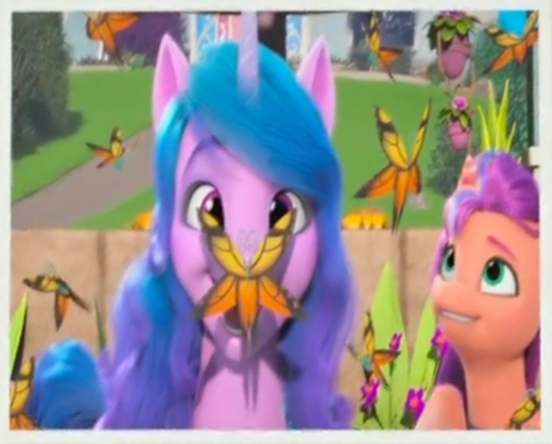 #3158250 - safe, screencap, izzy moonbow, sunny starscout, butterfly ...
