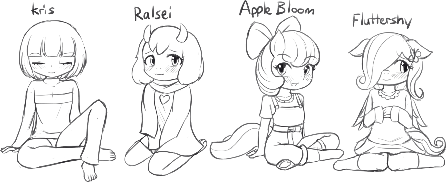 #3160123 - safe, artist:lumineko, apple bloom, fluttershy, earth pony ...