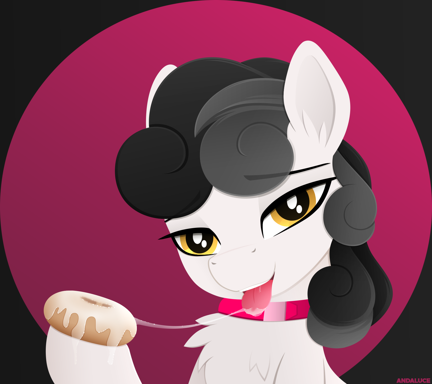 #3174744 - suggestive, artist:andaluce, oc, oc only, oc:pon-pushka, pony, chest fluff, collar ...