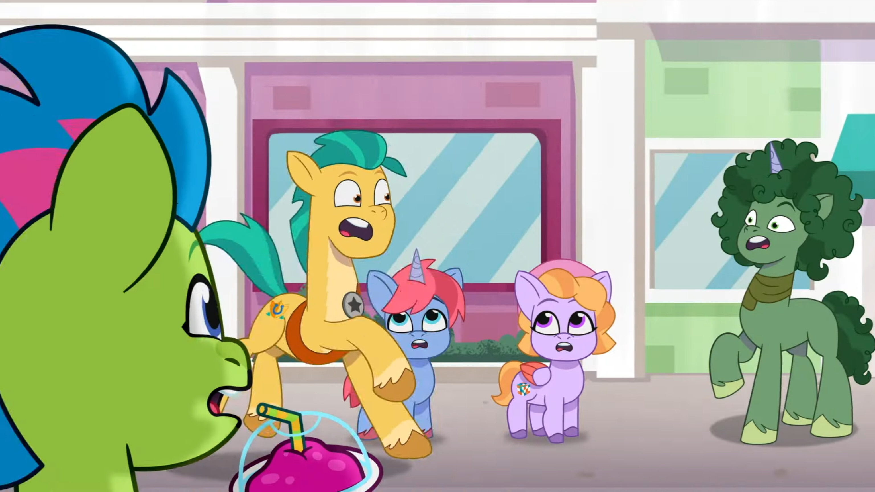 #3179931 - safe, screencap, dapple, dazey puzzle, hitch trailblazer, kazoo (g5), luminous dazzle ...