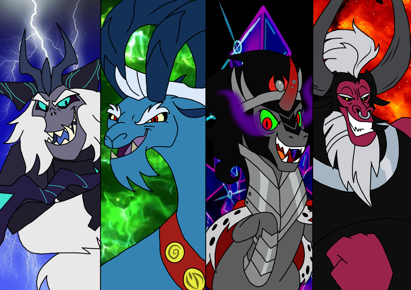 #3180184 - safe, artist:zetikoopa, grogar, king sombra, lord tirek, storm king, centaur, pony ...