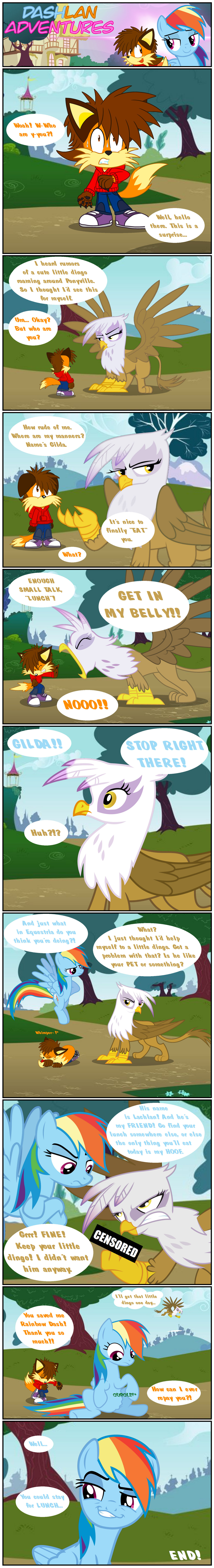 #3185503 - safe, artist:bbbhuey, gilda, rainbow dash, oc, oc:lachlan ...