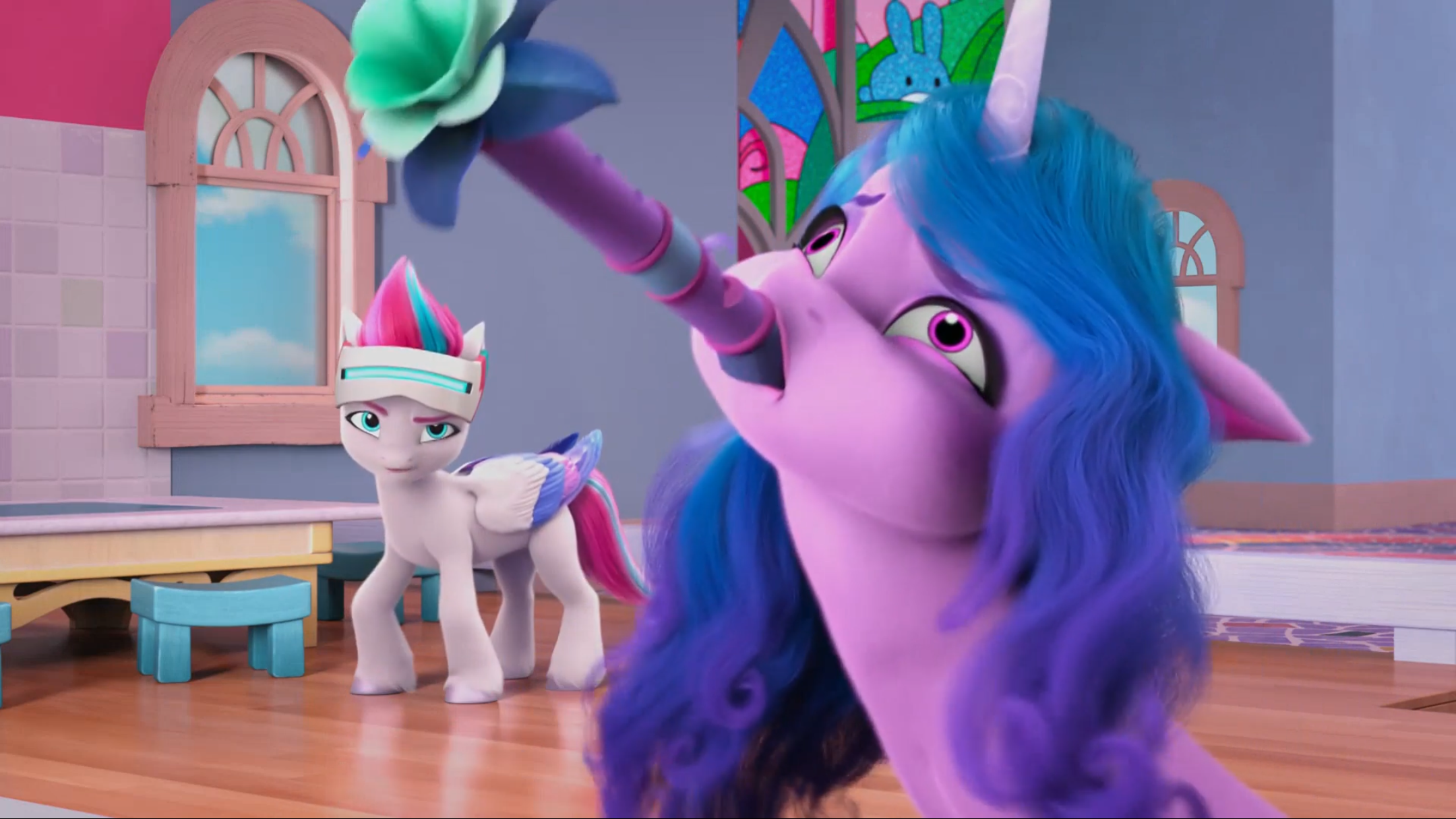 #3186686 - safe, screencap, izzy moonbow, zipp storm, pegasus, pony, unicorn, g5, missing the ...