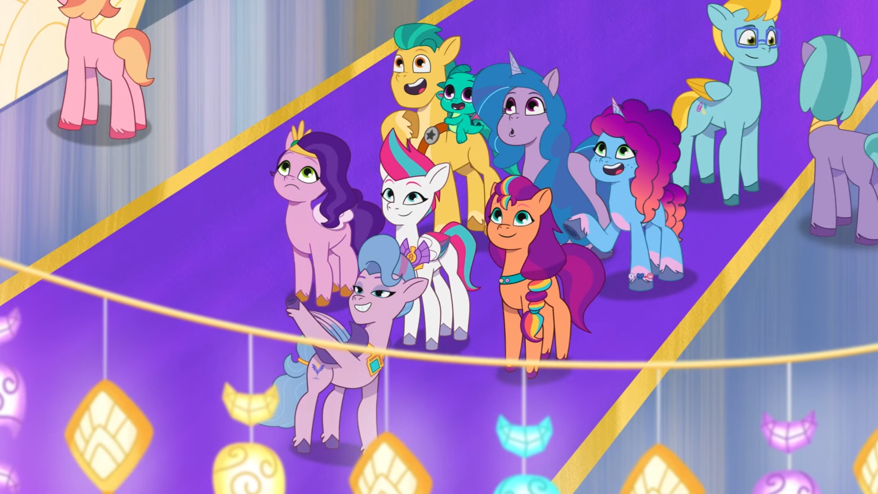 #3188216 - safe, screencap, feather clips, hitch trailblazer, izzy moonbow, misty brightdawn ...