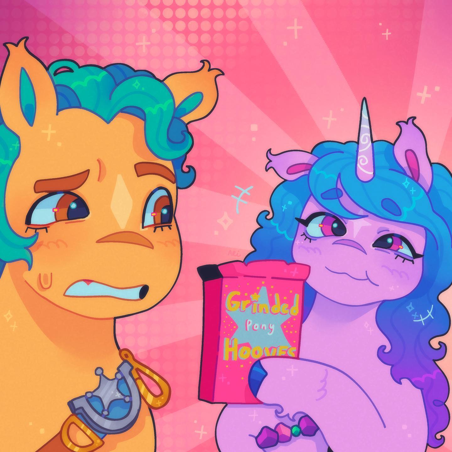 #3191951 - safe, artist:ariariari.png, hitch trailblazer, izzy moonbow ...