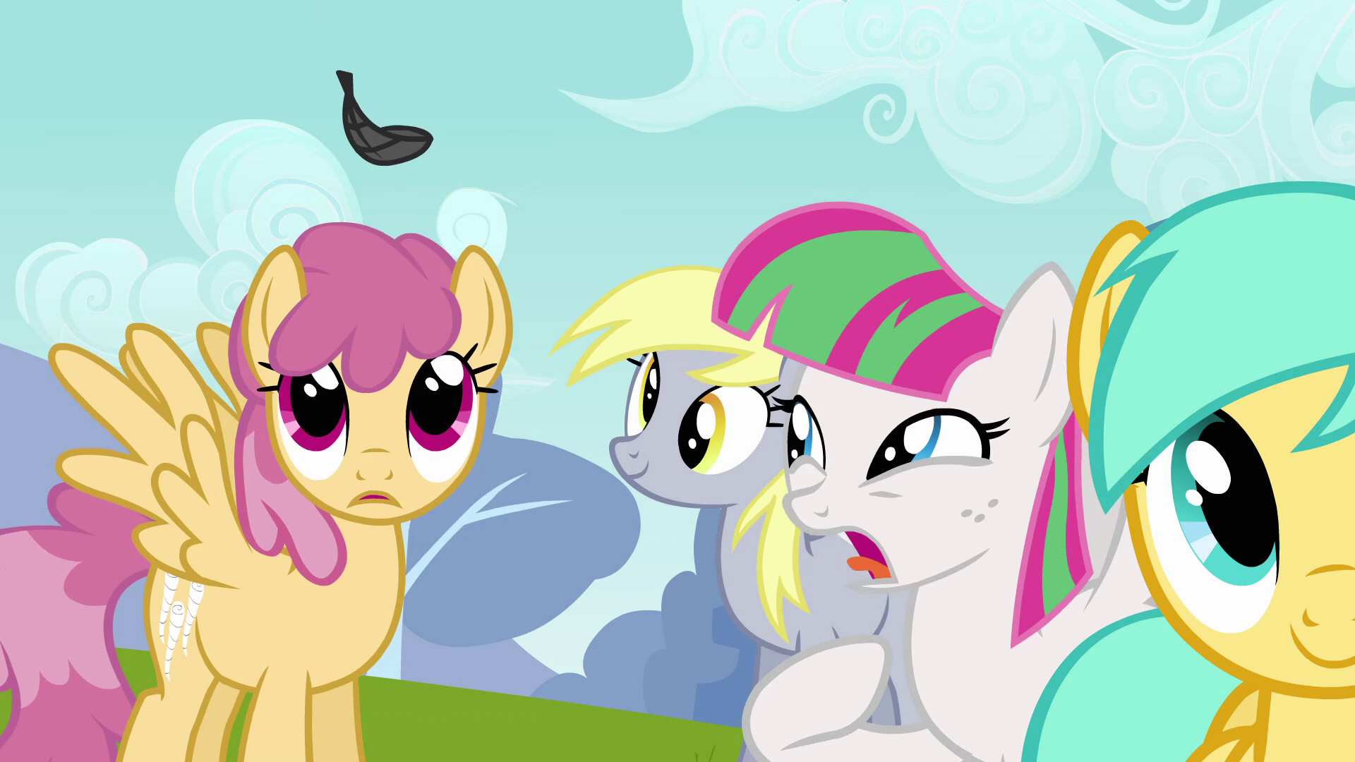 #3192644 - safe, screencap, blossomforth, derpy hooves, dizzy twister ...