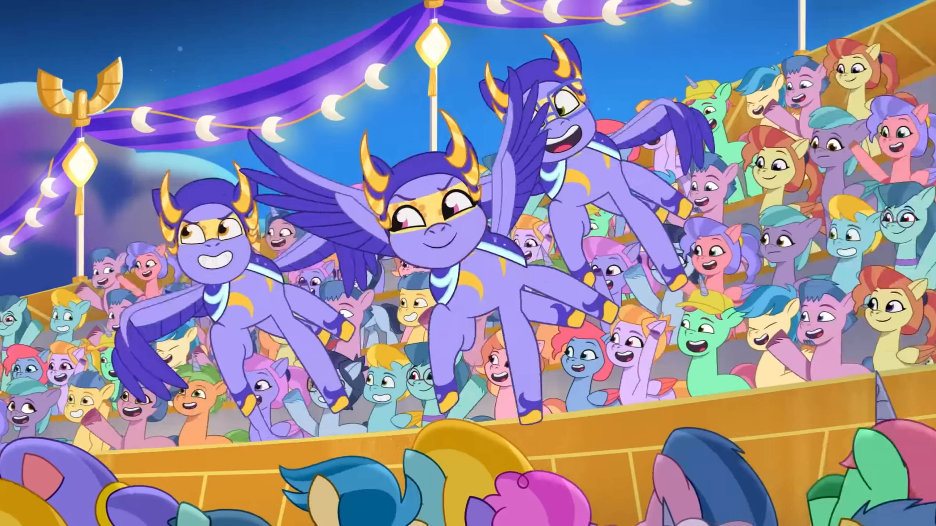 #3192732 - safe, screencap, autumn skies, cherry prancer, delightful trifle, emerald saucer ...