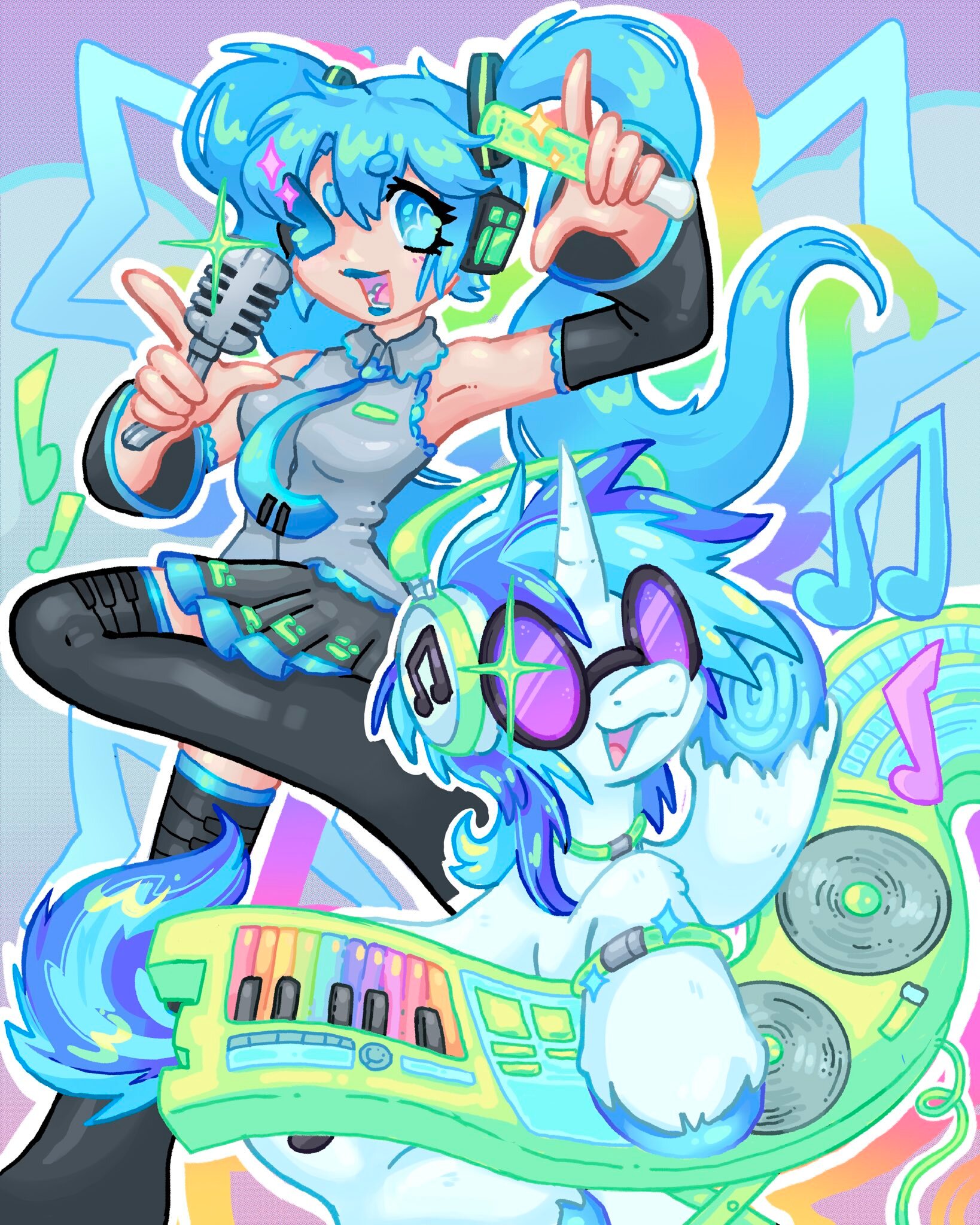 #3192869 - safe, artist:ibbledribble, dj pon-3, vinyl scratch, human ...