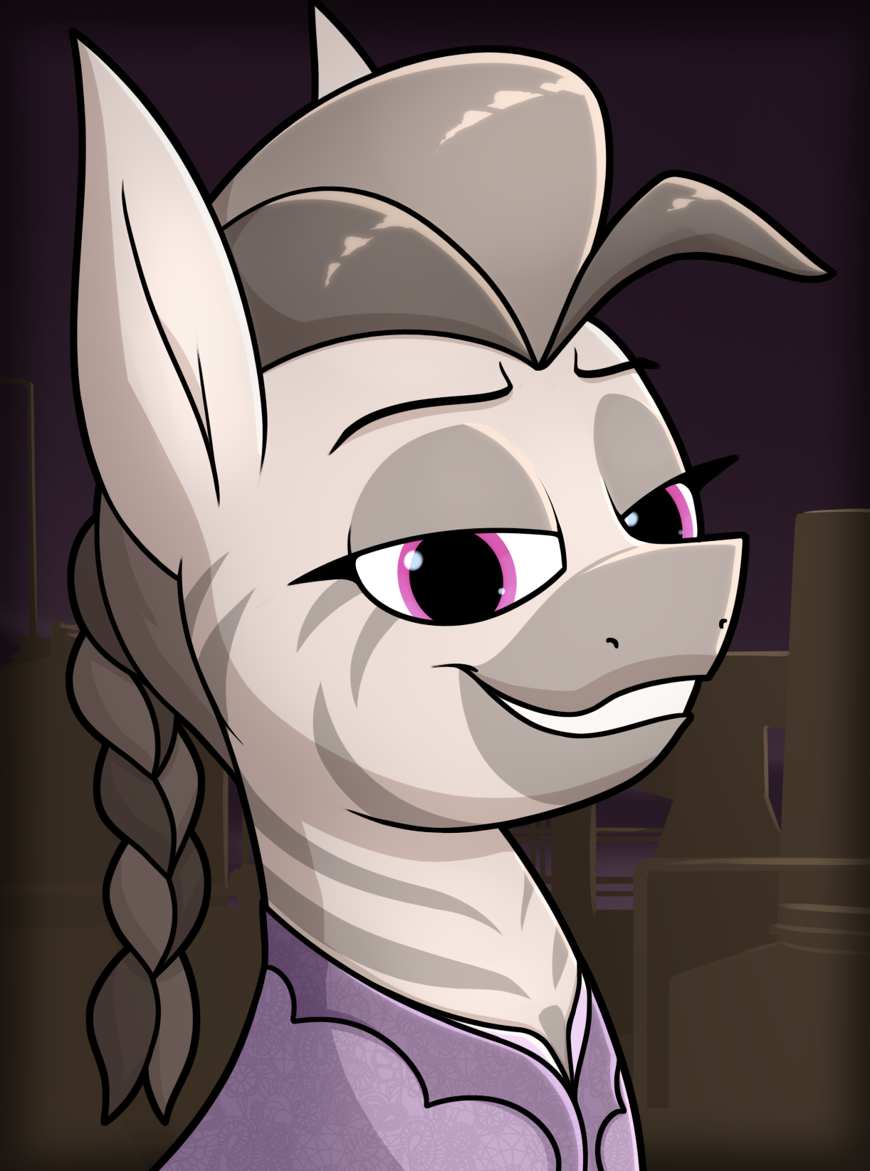 #3199872 - safe, artist:moonatik, oc, oc only, oc:zarki, zebra, equestria at war mod, braid ...