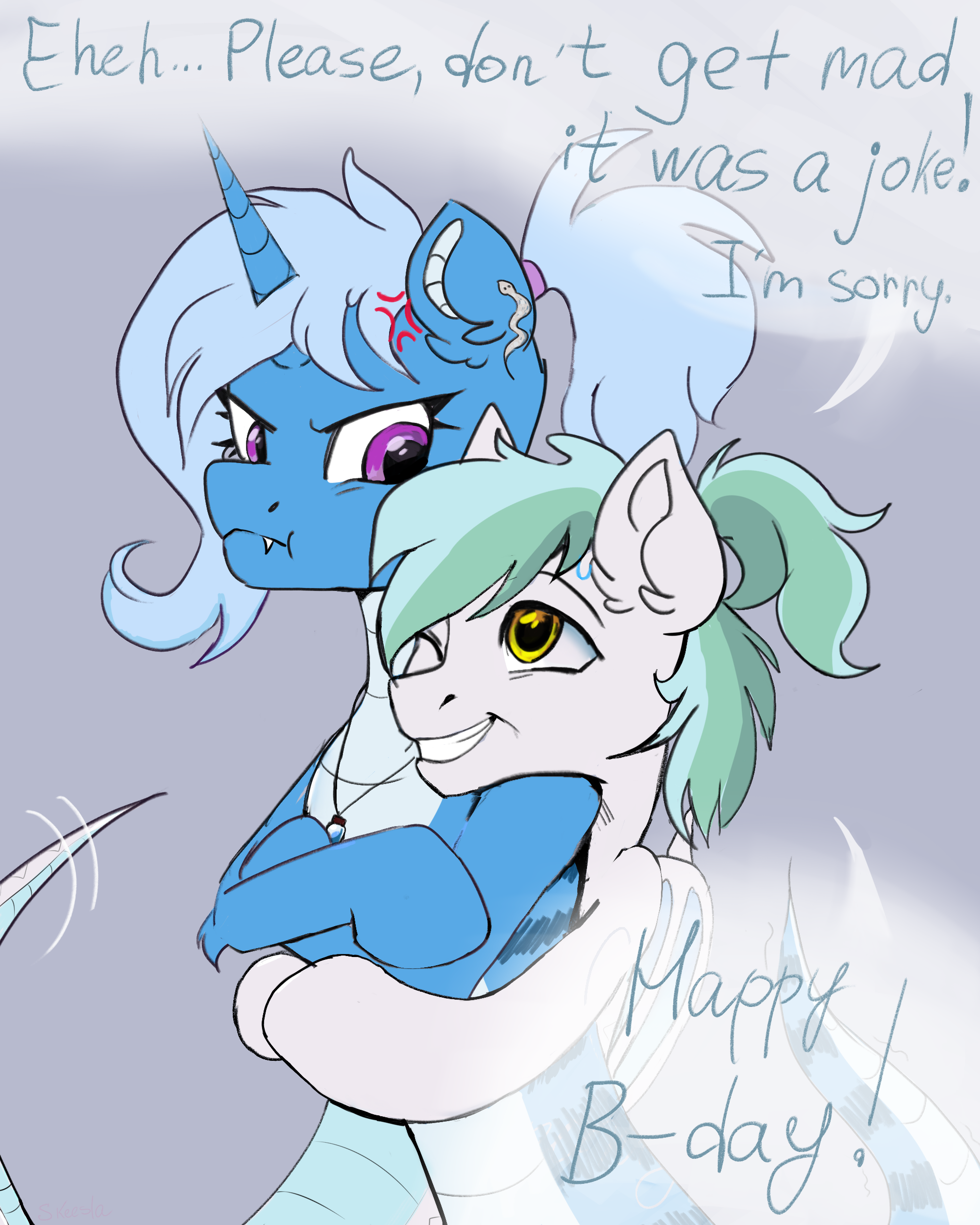 #3200331 - safe, artist:ske, oc, oc only, oc:biru, oc:triksa, lamia, original species, snake ...