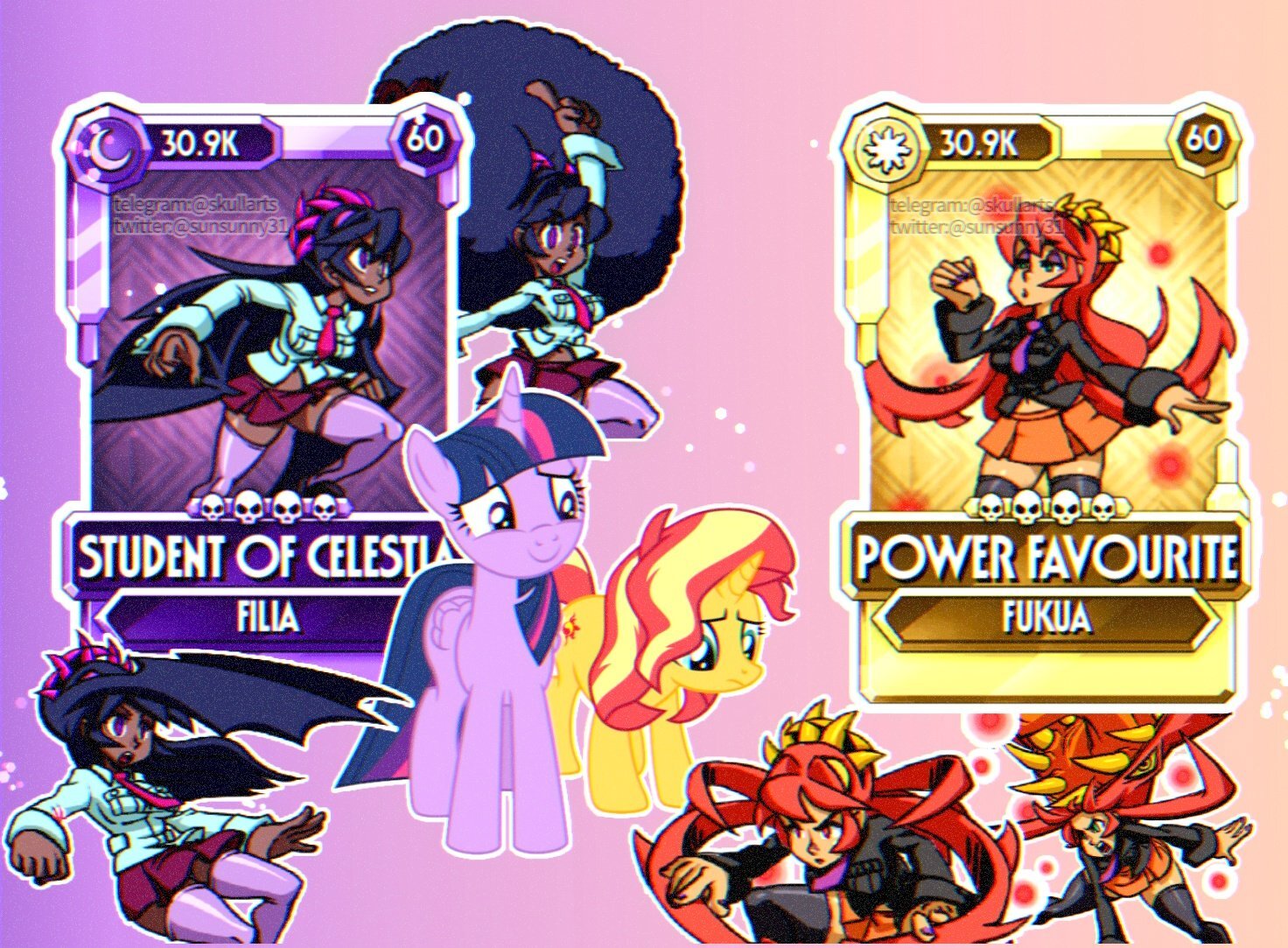 #3201142 - safe, artist:sunsunny31, sunset shimmer, twilight sparkle ...