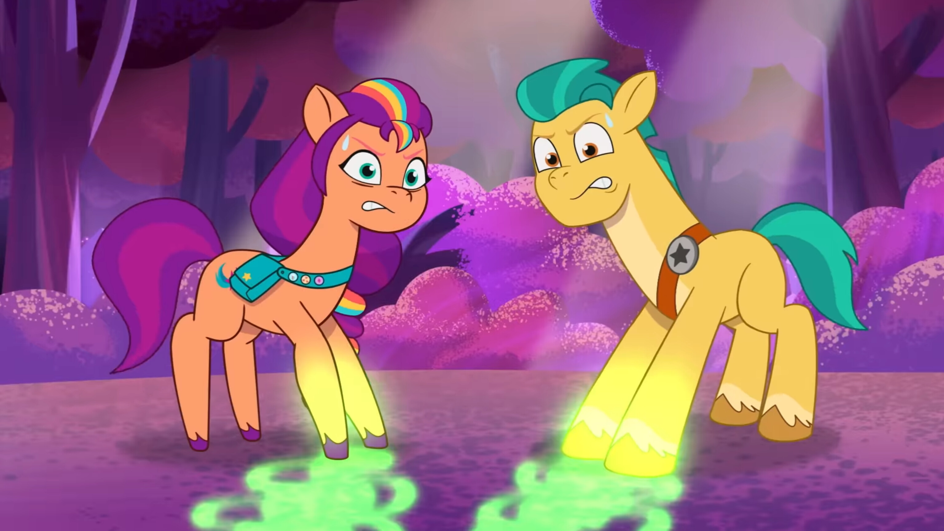 #3201655 - safe, screencap, hitch trailblazer, sunny starscout, earth pony, pony, g5, my little ...