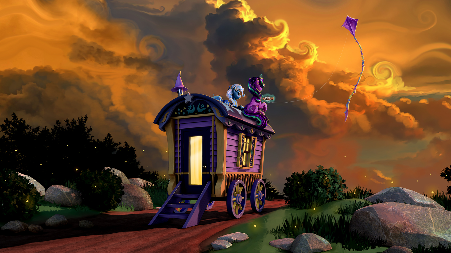 #3195889 - safe, artist:harwick, starlight glimmer, trixie, firefly ...