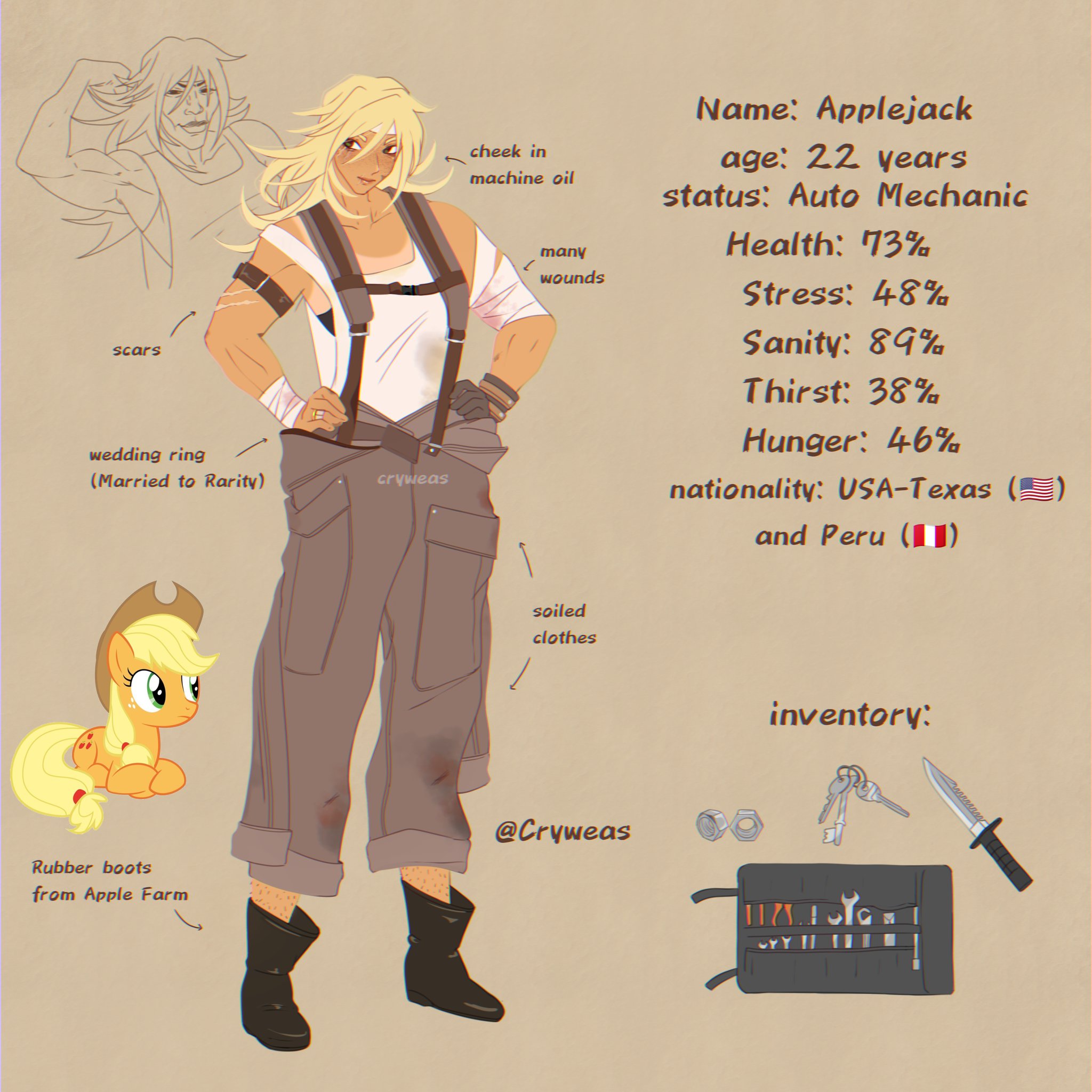 #3280214 - safe, artist:cryweas, applejack, earth pony, human, pony ...