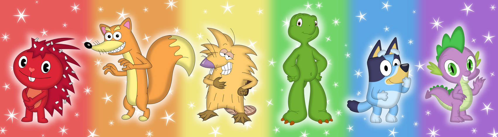 #3280379 - safe, artist:porygon2z, spike, beaver, dog, dragon, fox ...