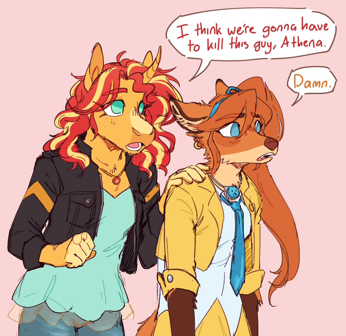 #3281520 - safe, artist:eggoatt, sunset shimmer, fox, unicorn, anthro ...