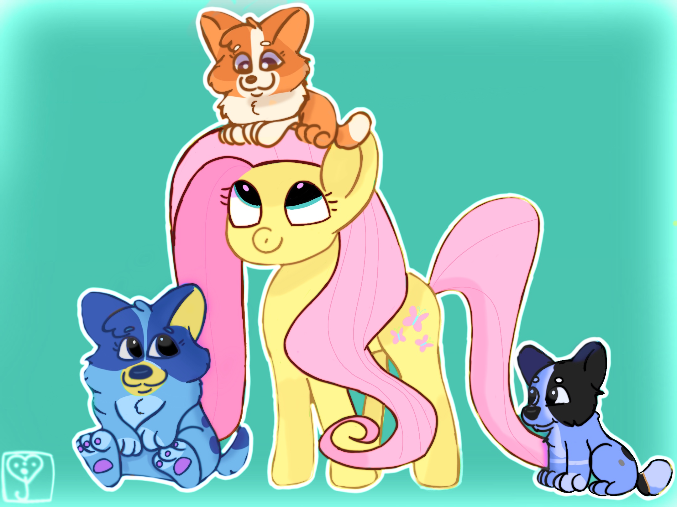 #3281628 - safe, artist:juliapawshine, fluttershy, dog, pegasus, pony ...