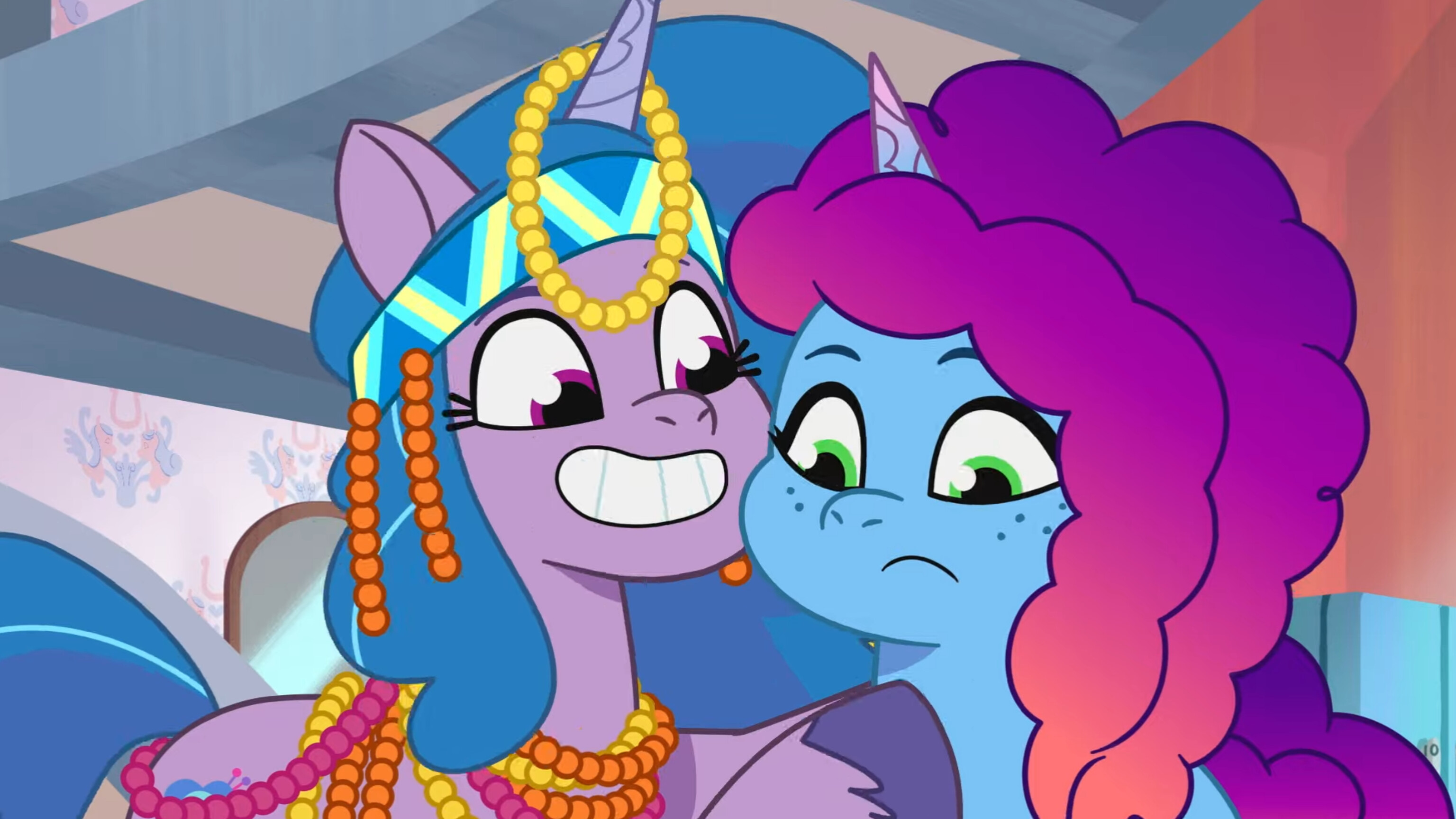 #3283178 - safe, screencap, izzy moonbow, misty brightdawn, pony, unicorn, g5, heavy is the mane ...