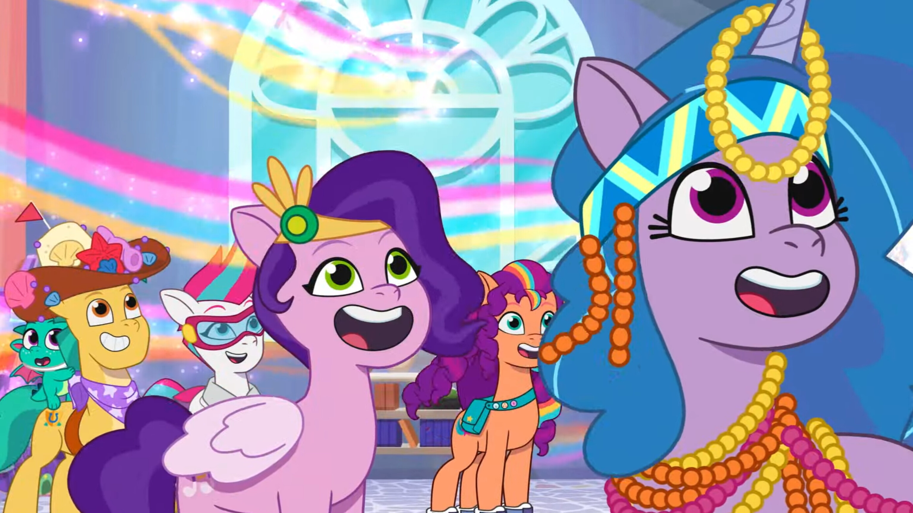 #3283197 - safe, screencap, hitch trailblazer, izzy moonbow, pipp petals, sparky sparkeroni ...