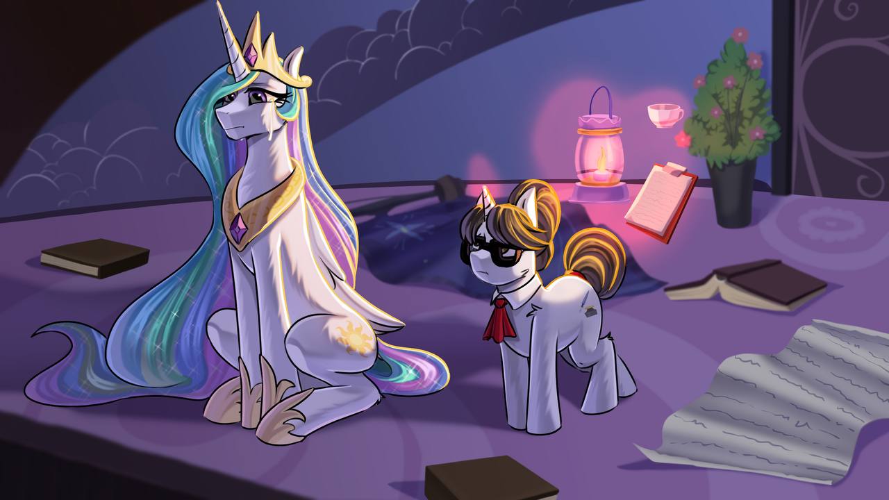 #3283966 - safe, artist:puke-o, princess celestia, raven, alicorn, pony ...