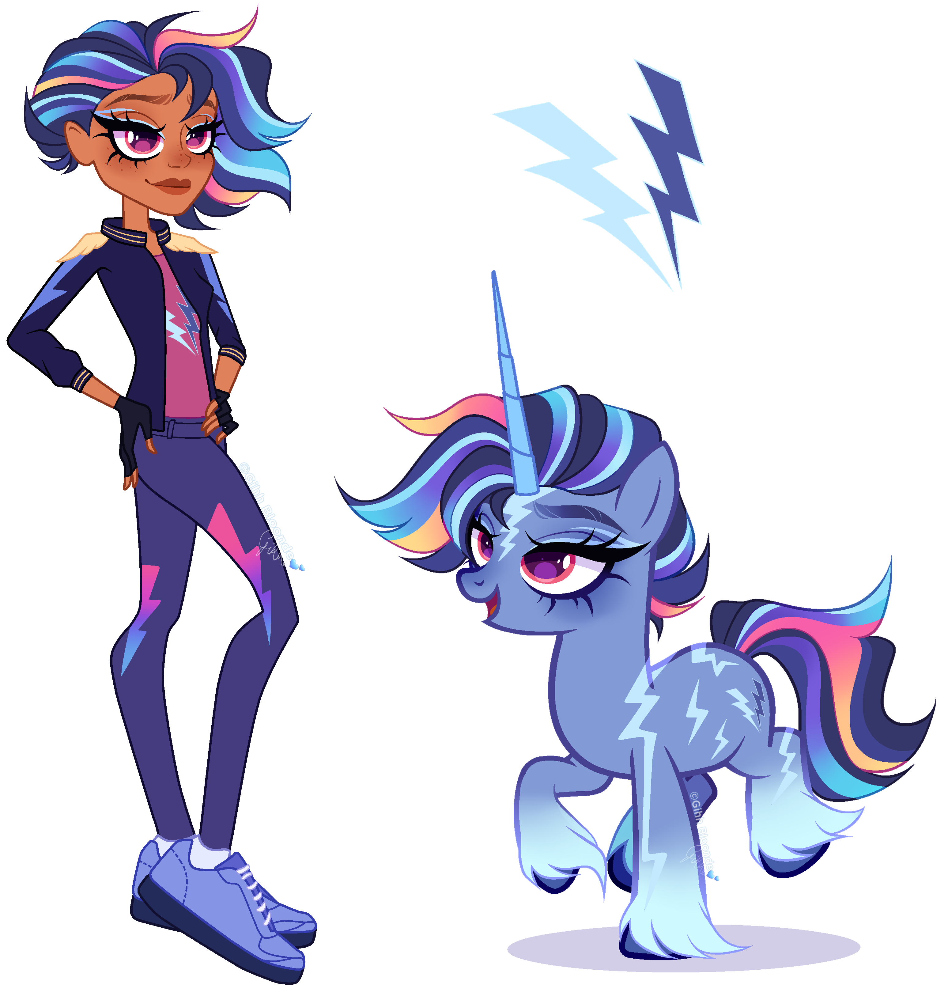 #3288536 - safe, artist:gihhbloonde, rainbow dash, human, pony, unicorn ...