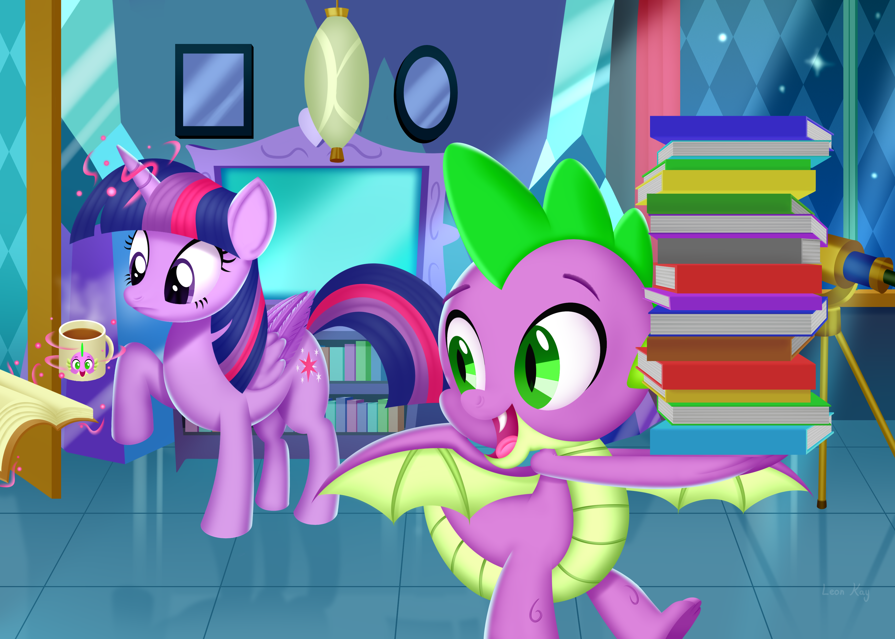 #3288817 - safe, artist:leonkay, spike, twilight sparkle, alicorn ...