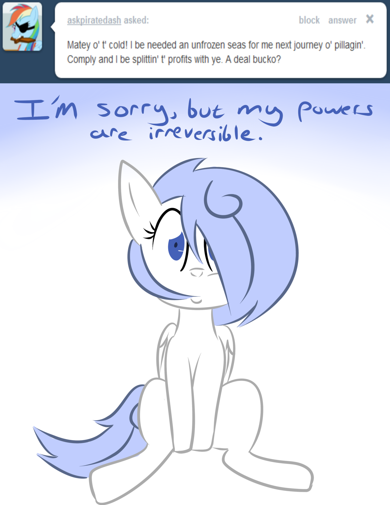 #3277004 - safe, artist:penguinpotential, oc, oc:frigid drift, pegasus, pony, ask frigid drift ...