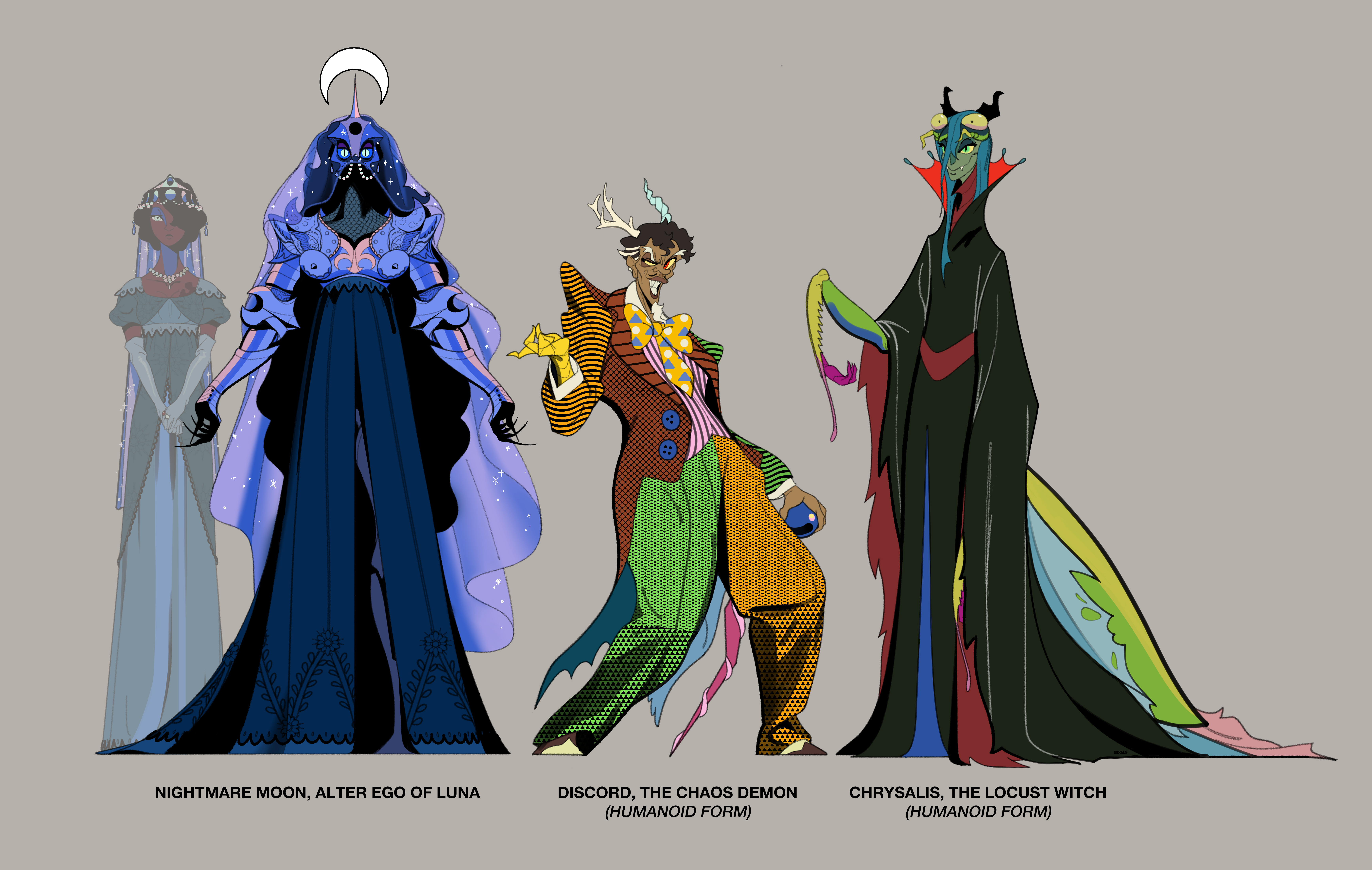 #3462744 - safe, artist:bixels, discord, nightmare moon, princess luna ...