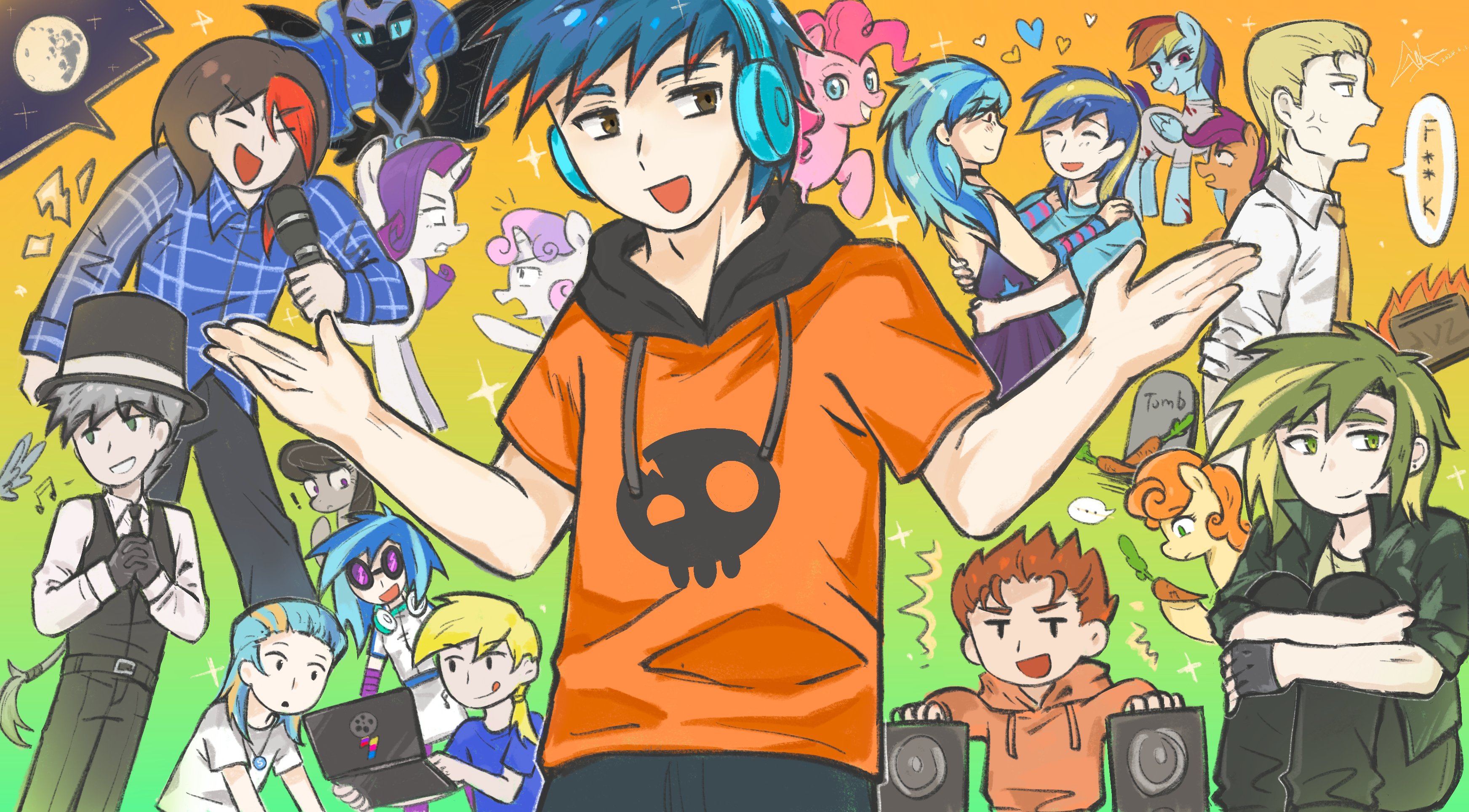 #3466385 - safe, artist:goldenage2049, carrot top, dj pon-3, golden ...