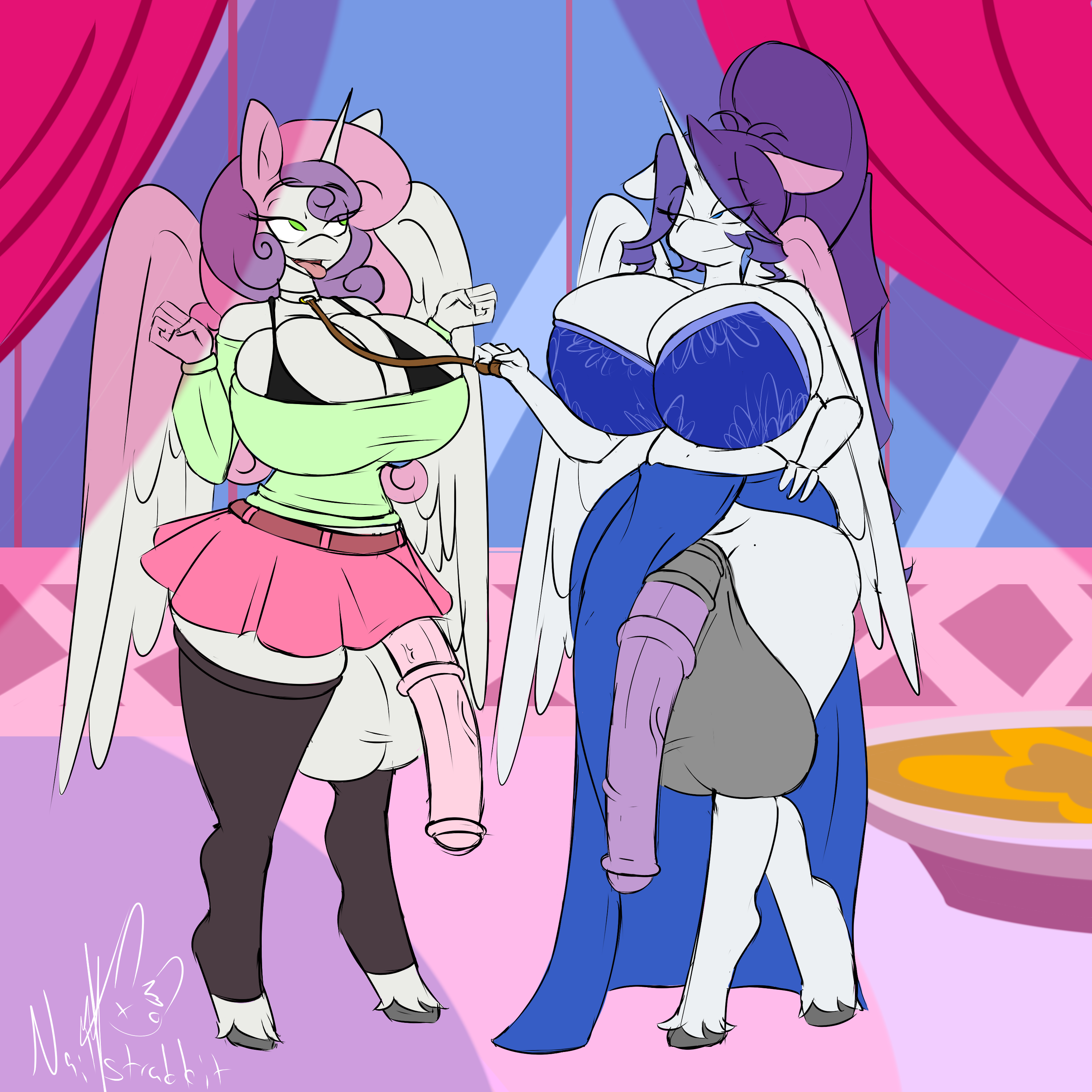 3466612 Explicit Artistnailstrabbit Rarity Sweetie Belle Alicorn Anthro Unguligrade