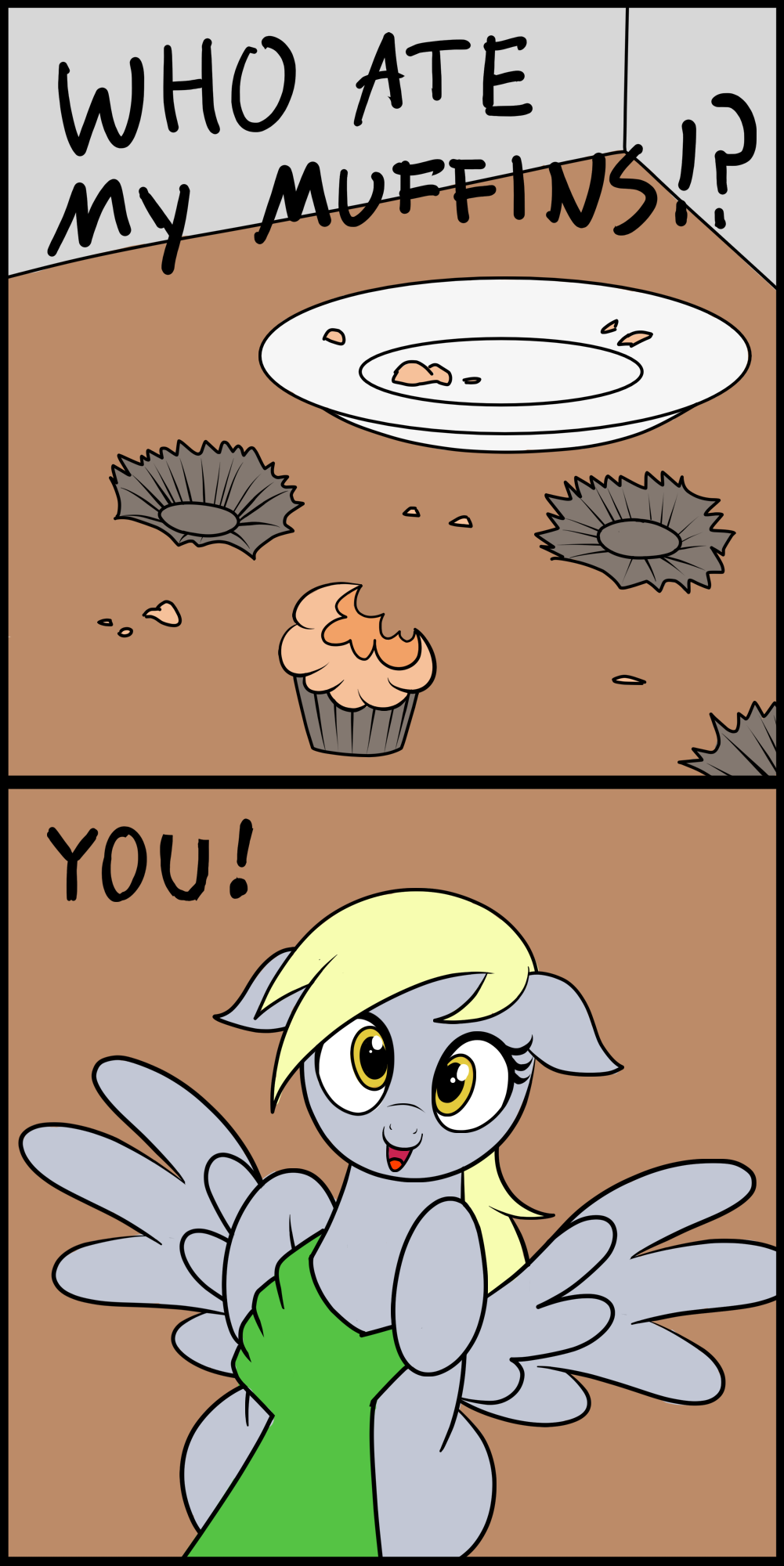 #3466847 - safe, artist:vomitvomiting, derpy hooves, oc, oc:anon, human, pony, g4, floppy ears ...