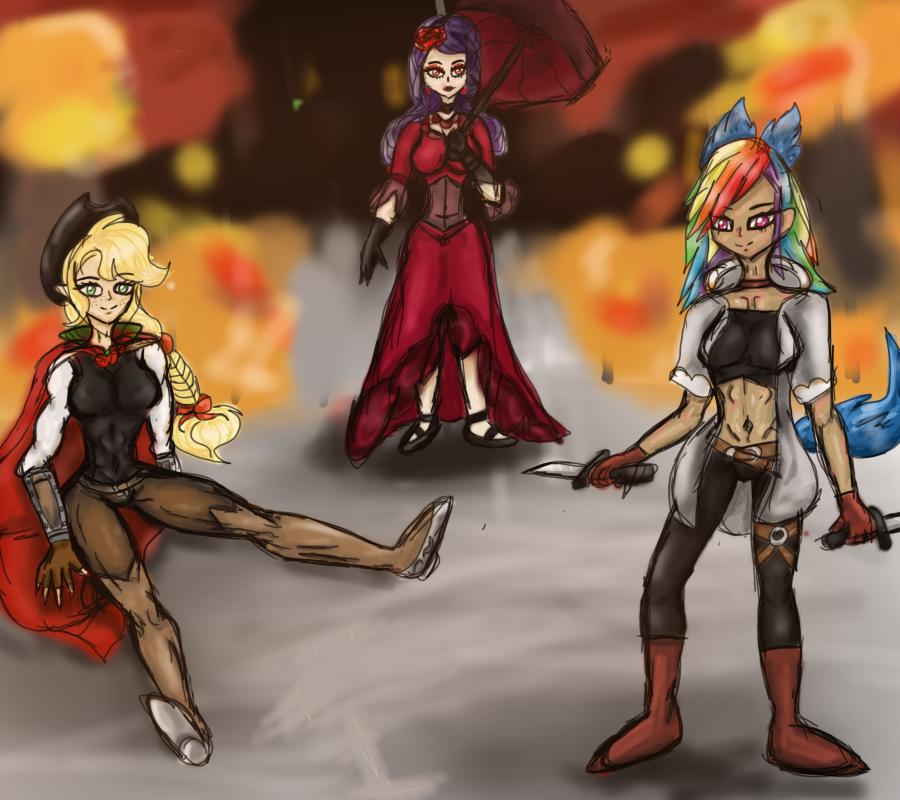 #3468737 - safe, artist:darklight402, applejack, rainbow dash, rarity, human, undead, vampire ...