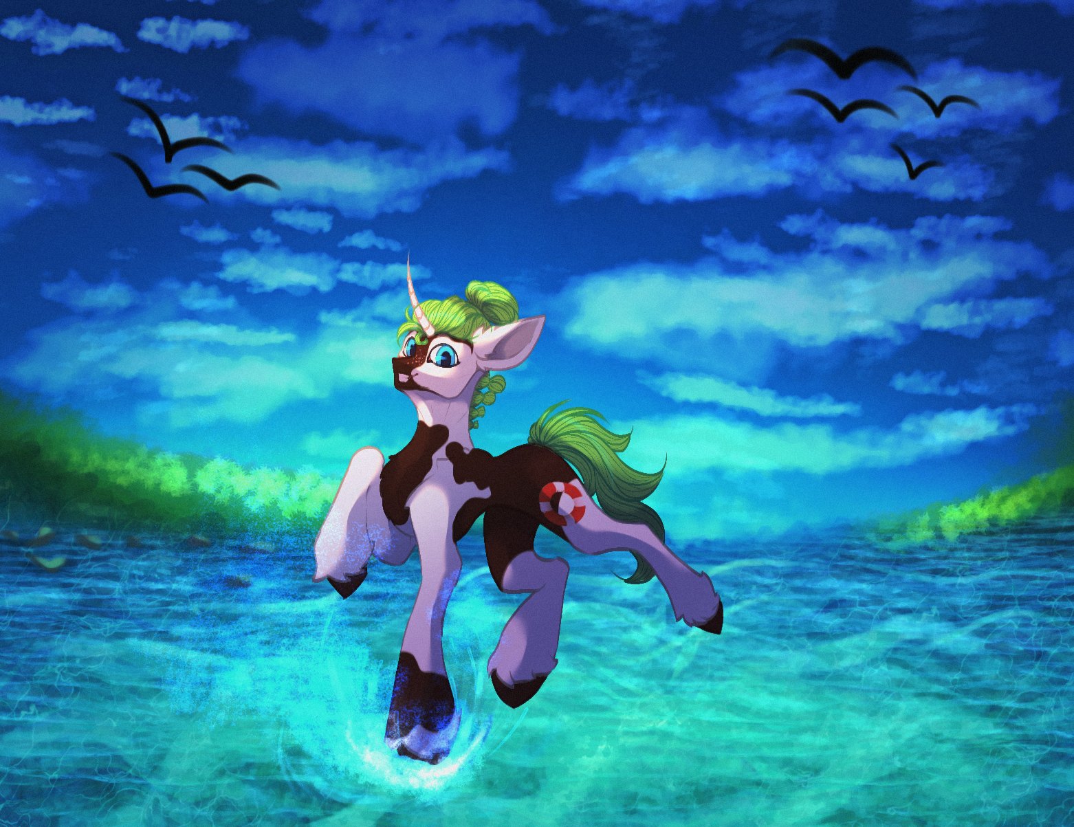 #3475412 - safe, artist:reminati_27, oc, oc only, bird, pony, unicorn, chest fluff, commission ...