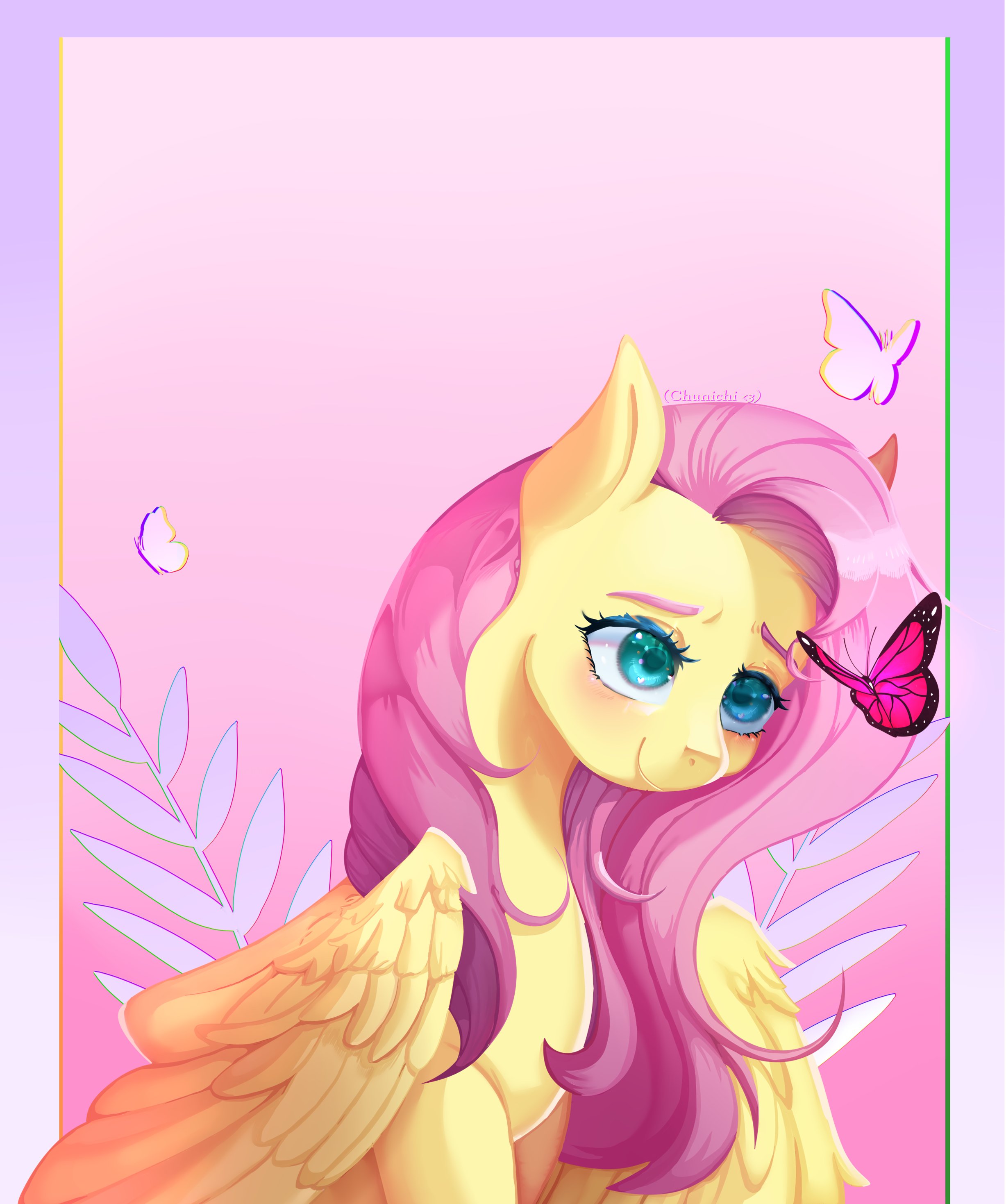 #3459217 - safe, artist:chunichichuni, fluttershy, butterfly, pegasus ...