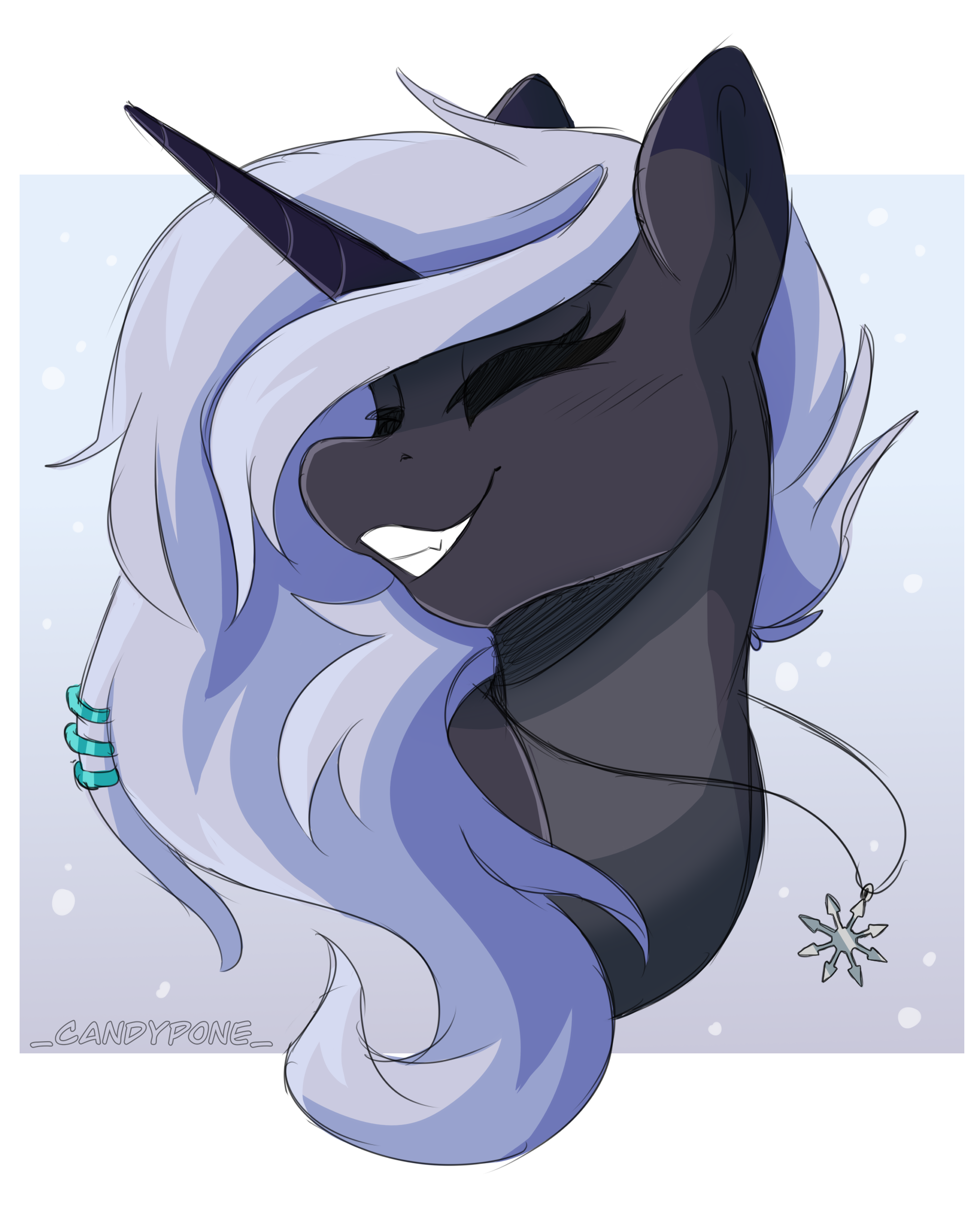 #3459514 - safe, artist:_candypone_, oc, oc only, oc:penumbra shard, unicorn, amulet, bust ...